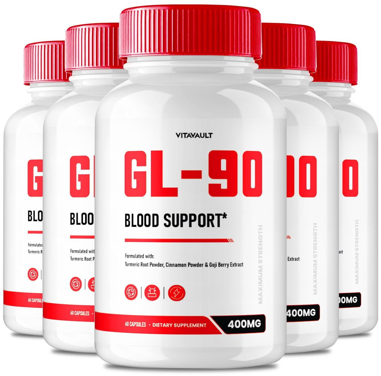 (5 Pack) GL-90 Blood Support Capsules: Regulate & Maintain Healthy Levels with Natural ...