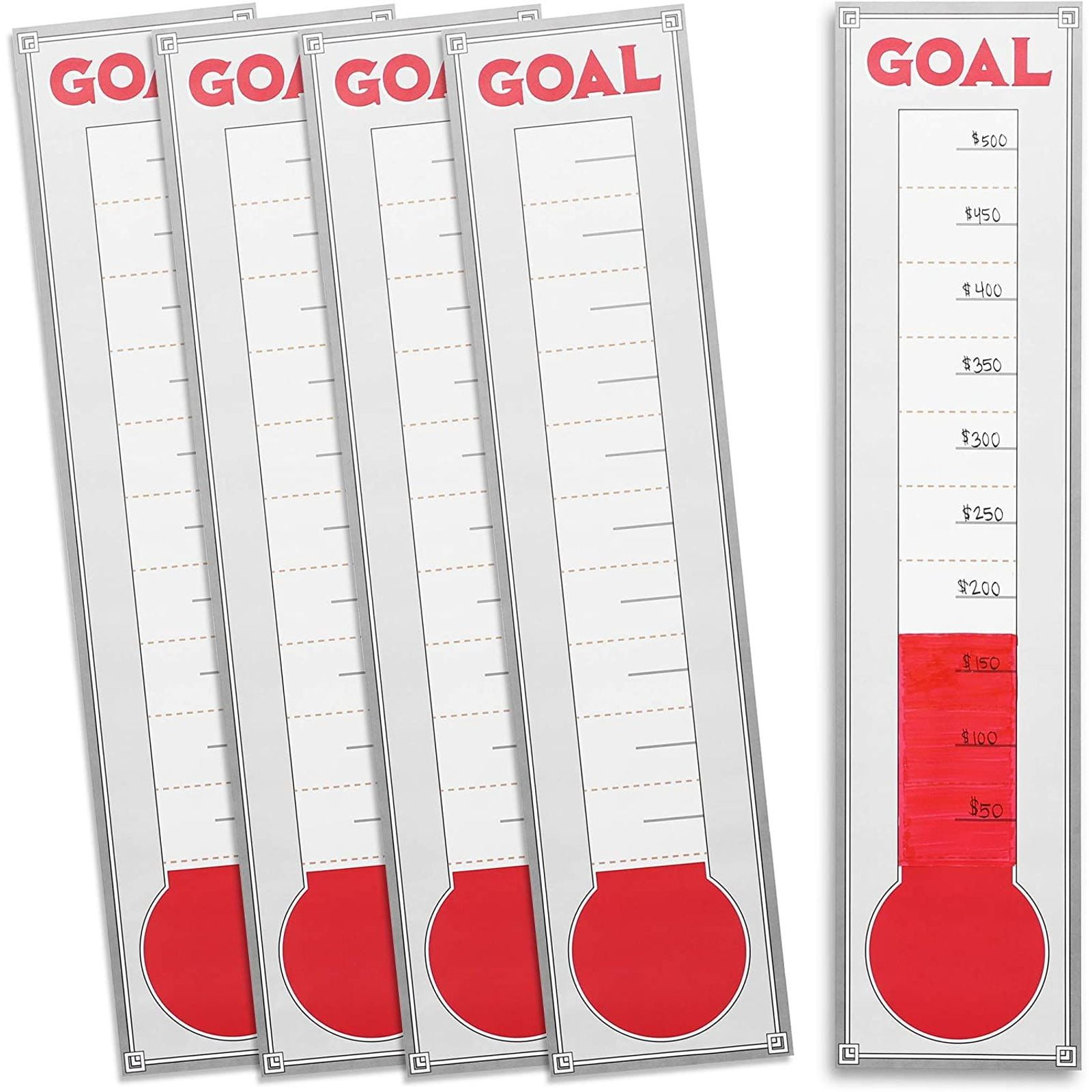 5 Pack Giant Fundraising Thermometer for Goal Setting, Tracker Chart ...
