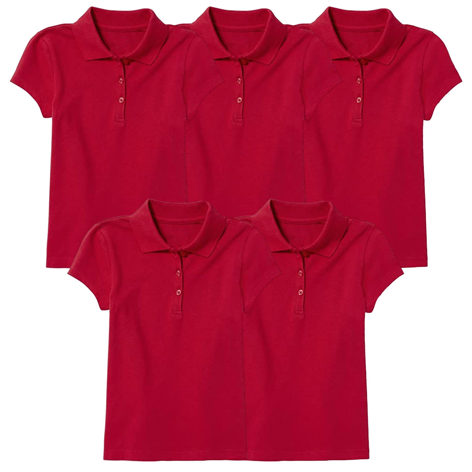 5-Pack Girl's 3-Button Short Sleeve Stretch Pique Polo Shirts School ...