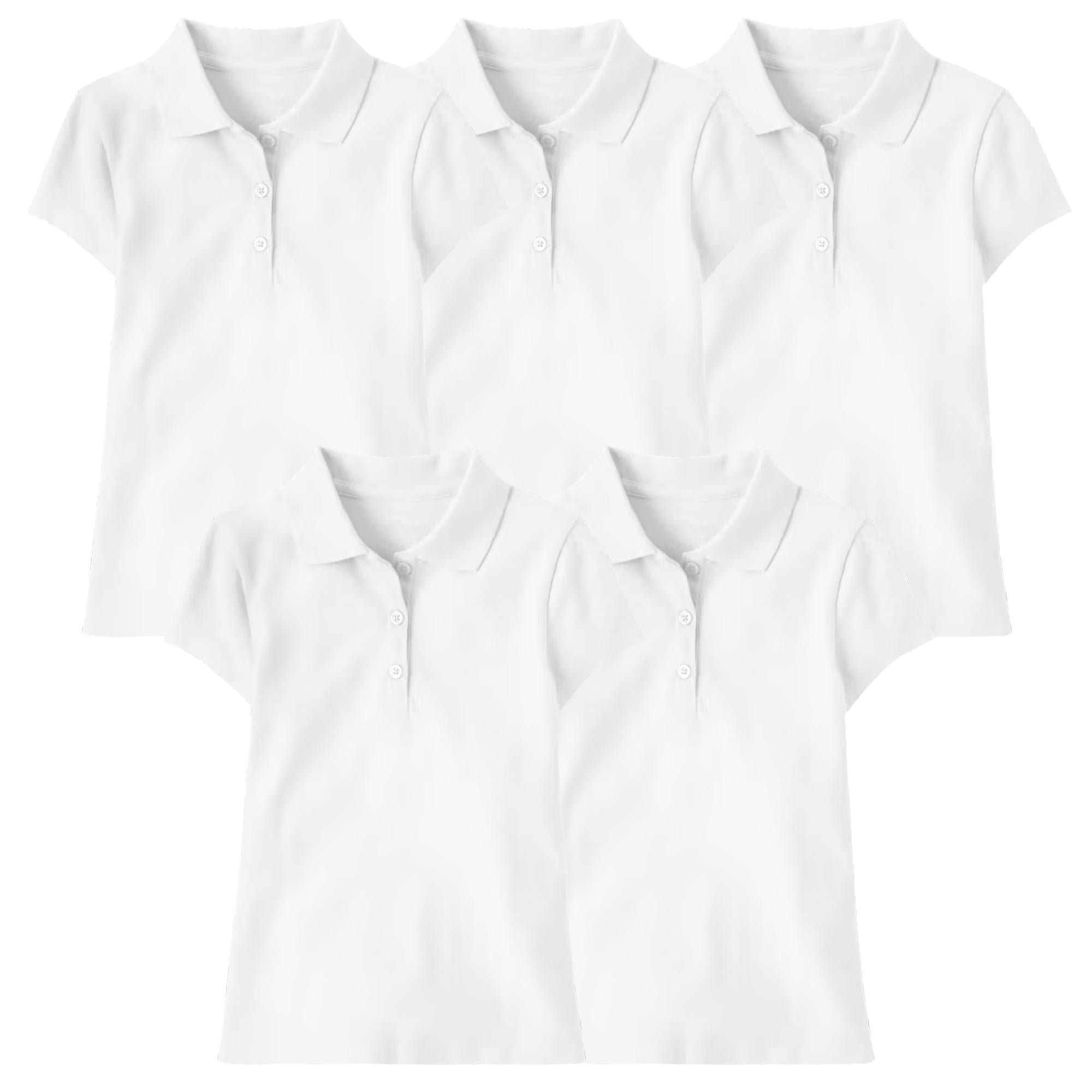5-Pack Girl's 3-Button Short Sleeve Stretch Pique Polo Shirts School ...