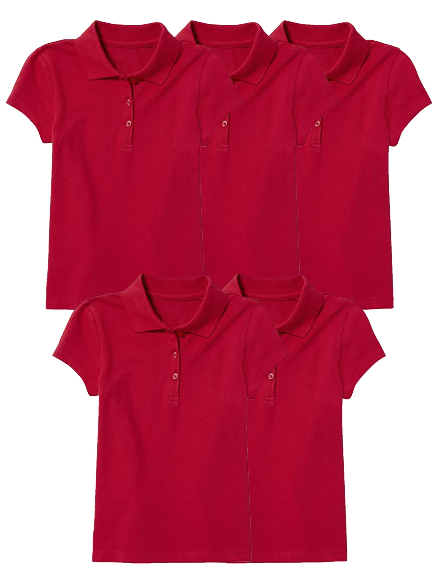 5-Pack Modern-Fit Short Sleeve Stretch Pique Polo Shirt for Girls ...