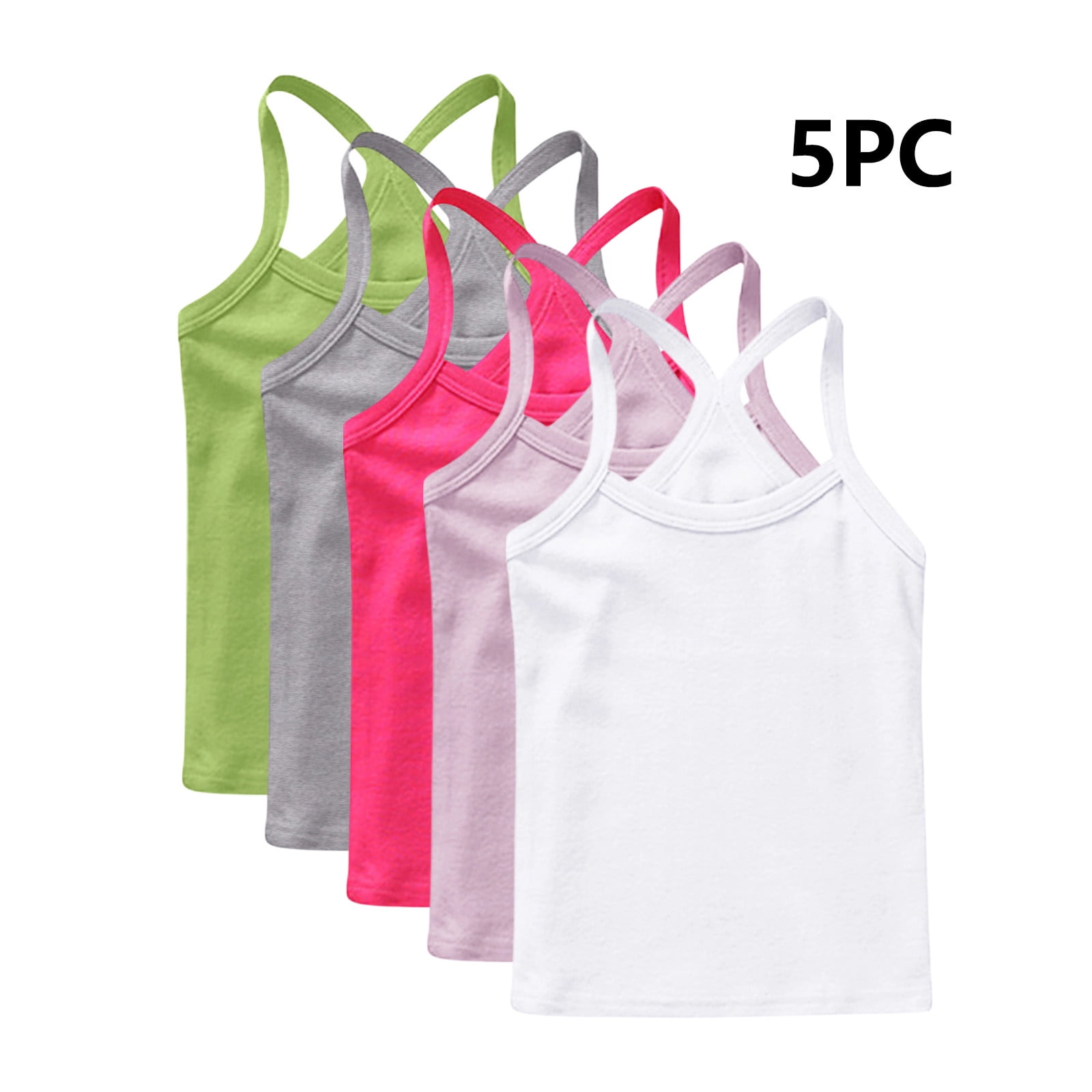 5 Pack Girls Cami Tops, Soft Cotton Camisoles, Kids Sleeveless Tanks ...
