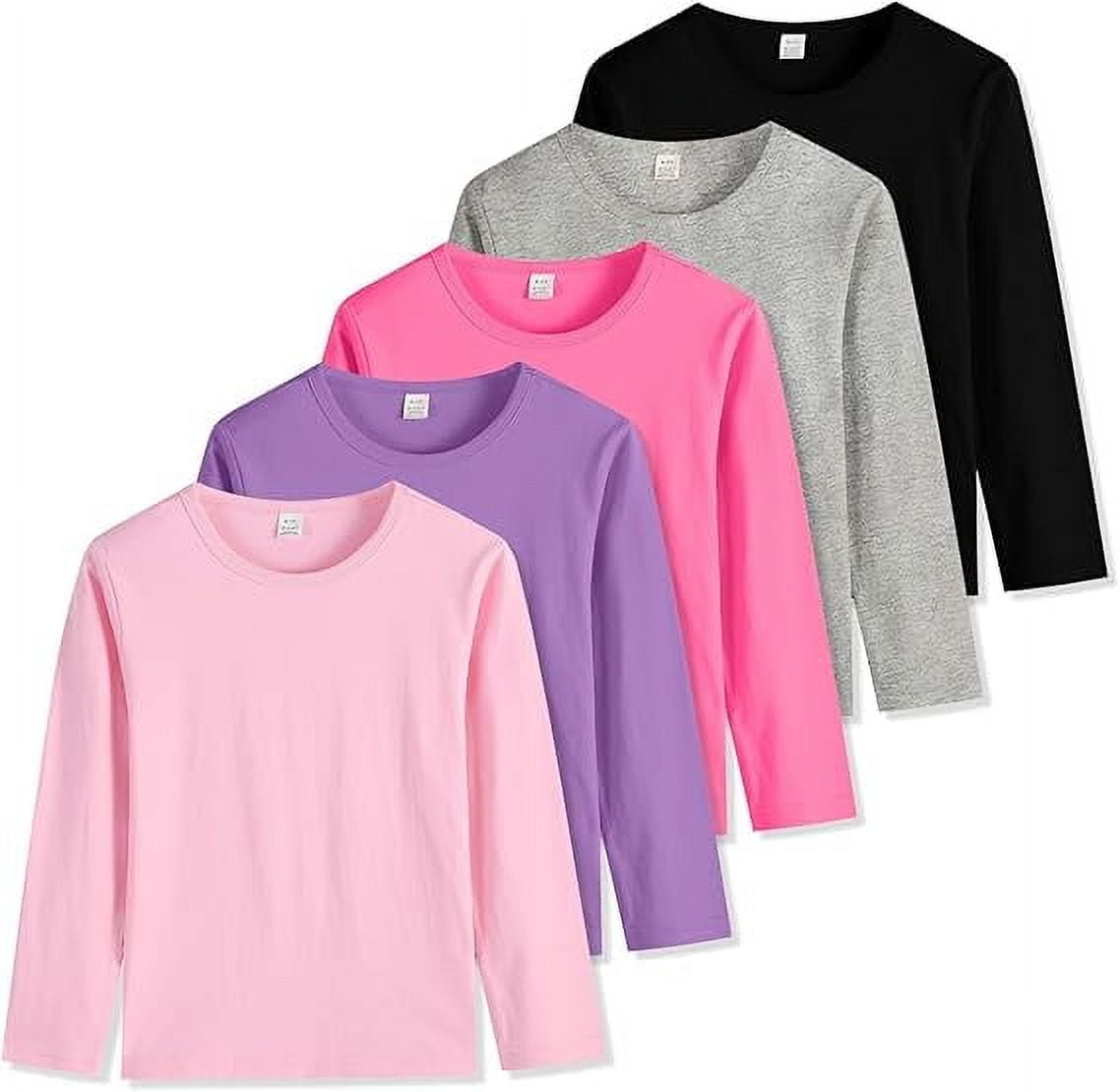 5-Pack Girls' Long Sleeve Shirts Kids Basic Long Sleeve Tees Toddlers ...