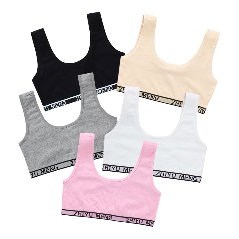 5 Pack Girls Padded Training Bras Cotton Bras Wireless Light Sports Bra ...