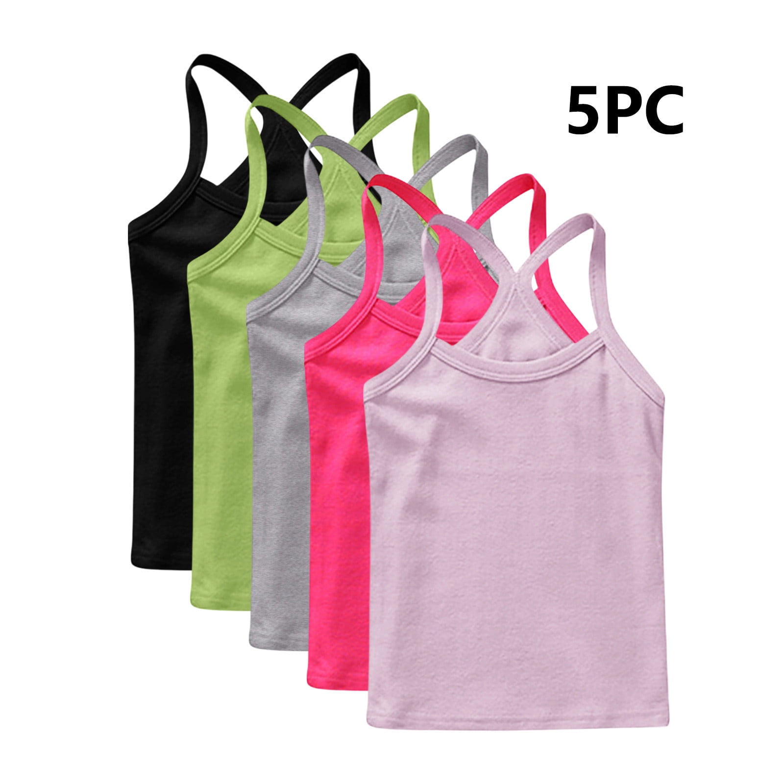 5 Pack Girls Tank Undershirts, Girls’ Cami Tanks, Child Solid Color ...