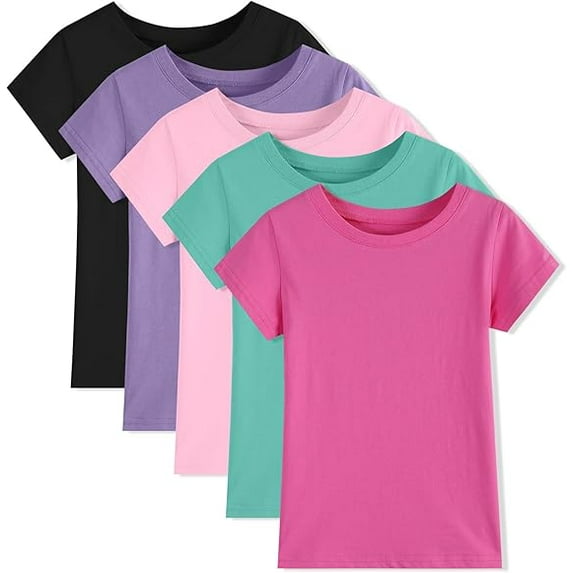 5 Pack Girls/Toddlers Cotton T-Shirts Crewneck Short Sleeve Summer Tops ...