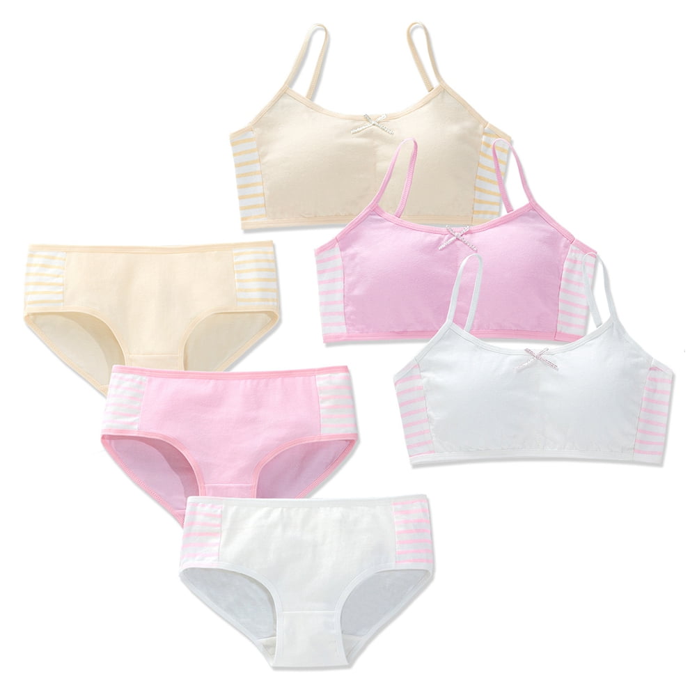 5-Pack Girls Underwear Bra And Panty Cotton Development Bra Set 10-18 ...
