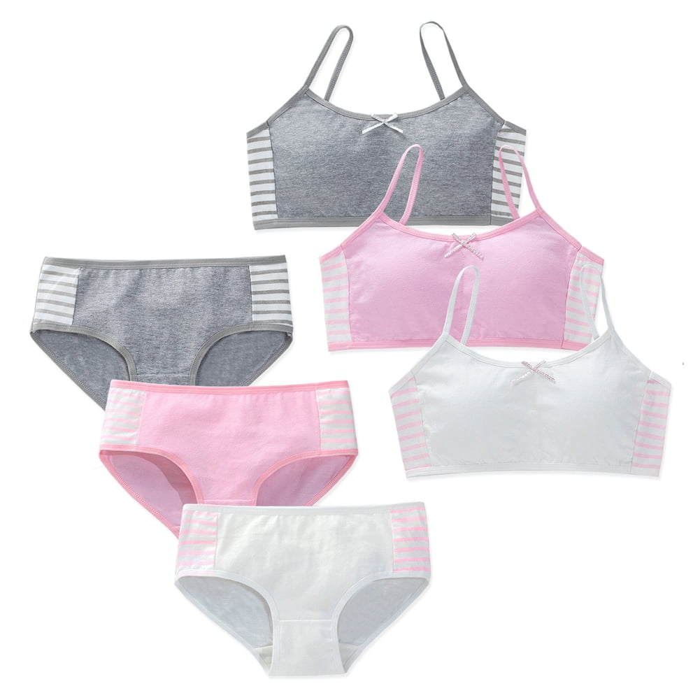 5-Pack Girls Underwear Bra And Panty Cotton Development Bra Set 10-18 ...