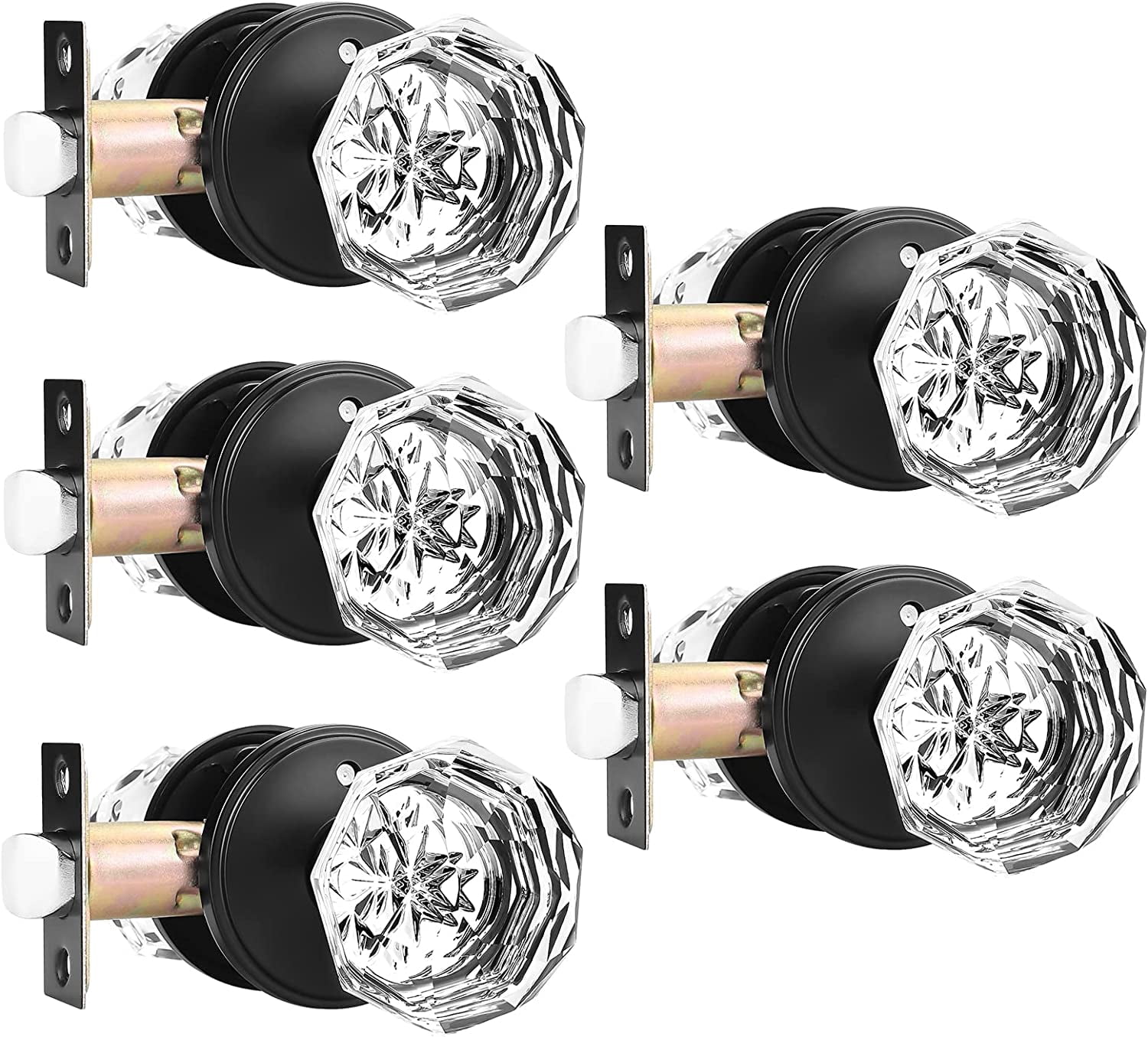 5 Pack Glass Door Knobs with Flat Black Rosette, Bath/Bed Door Knobs ...