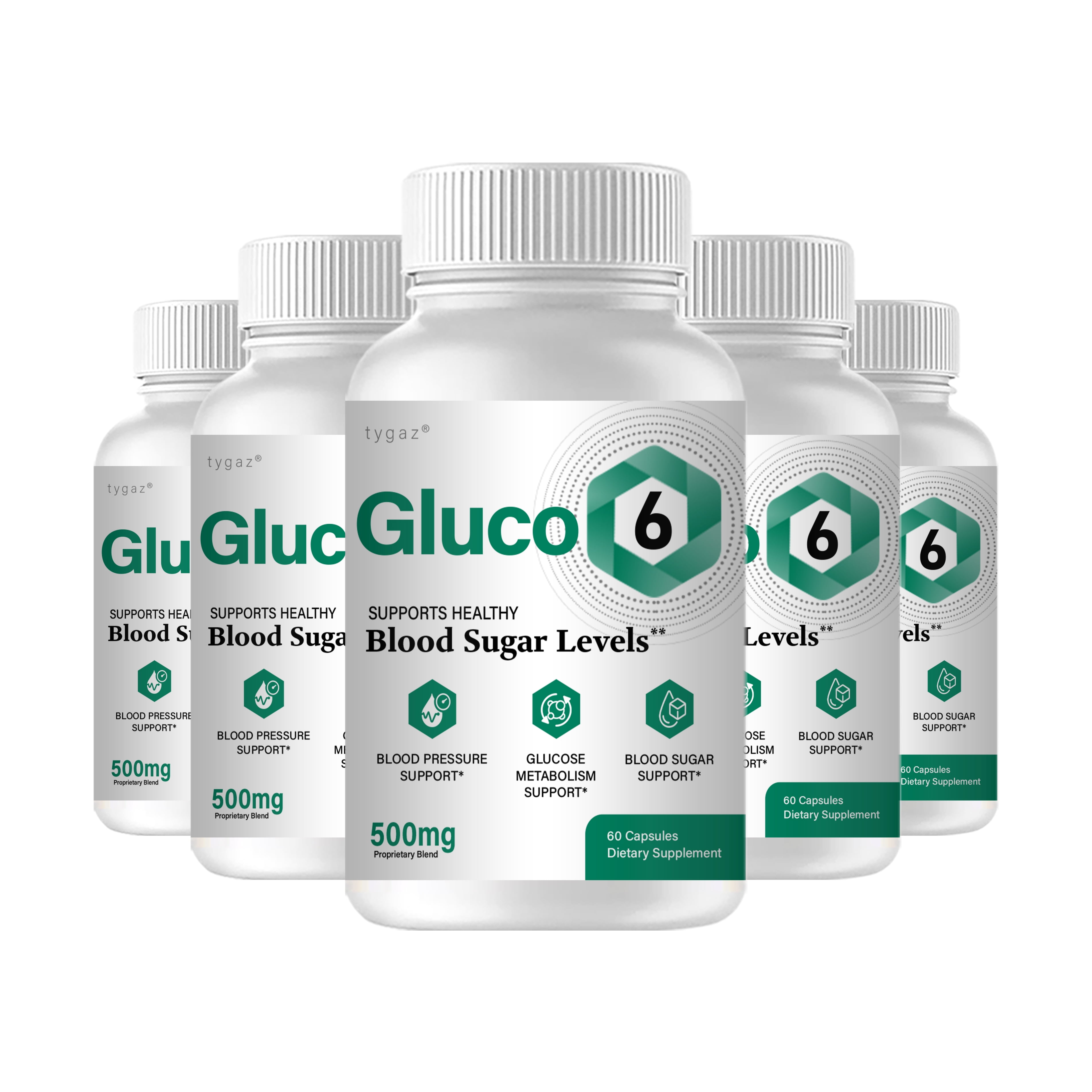 (5 Pack) Gluco 6 Capsules - Blood Sugar & Pressure Support Pills ...