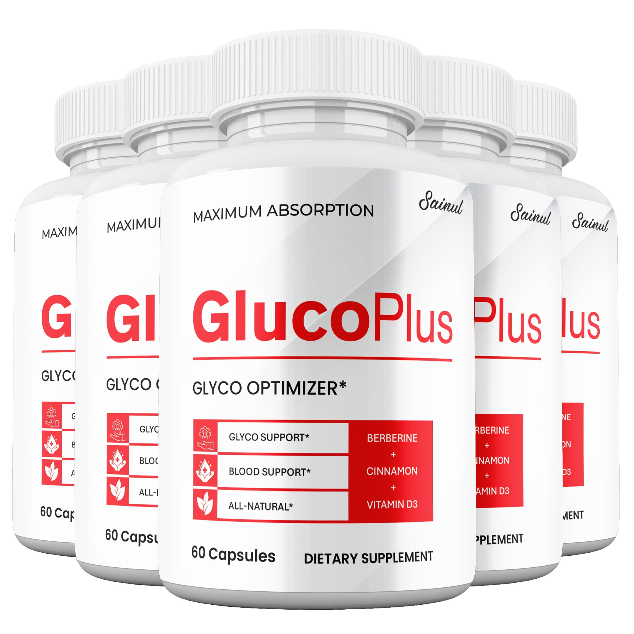 (5 Pack) GlucoPlus Blood Optimizer Capsules, All Natural Glycogen ...