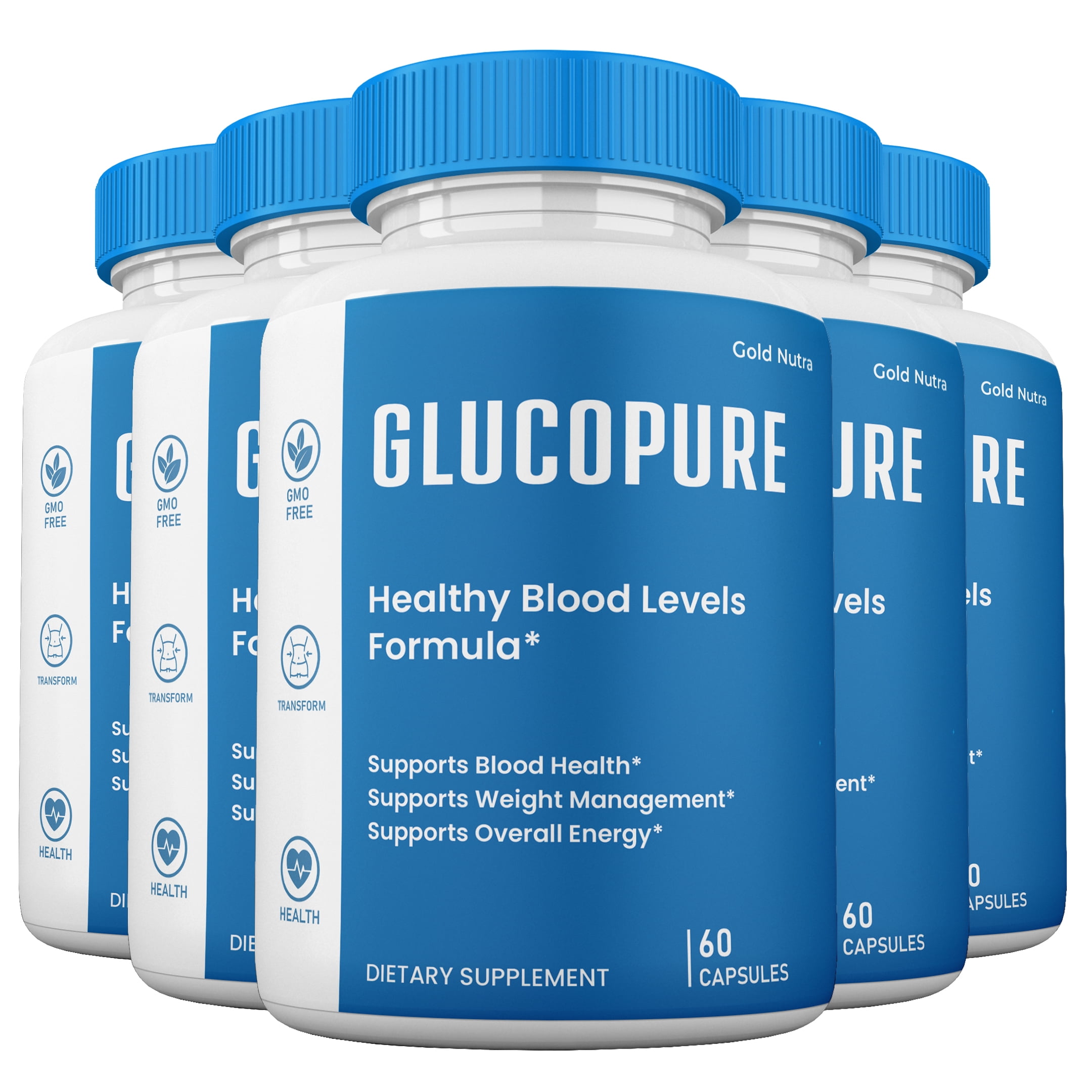 (5 Pack) GlucoPure Capsules Blood Support, GlucoPure Pills, All Natural ...