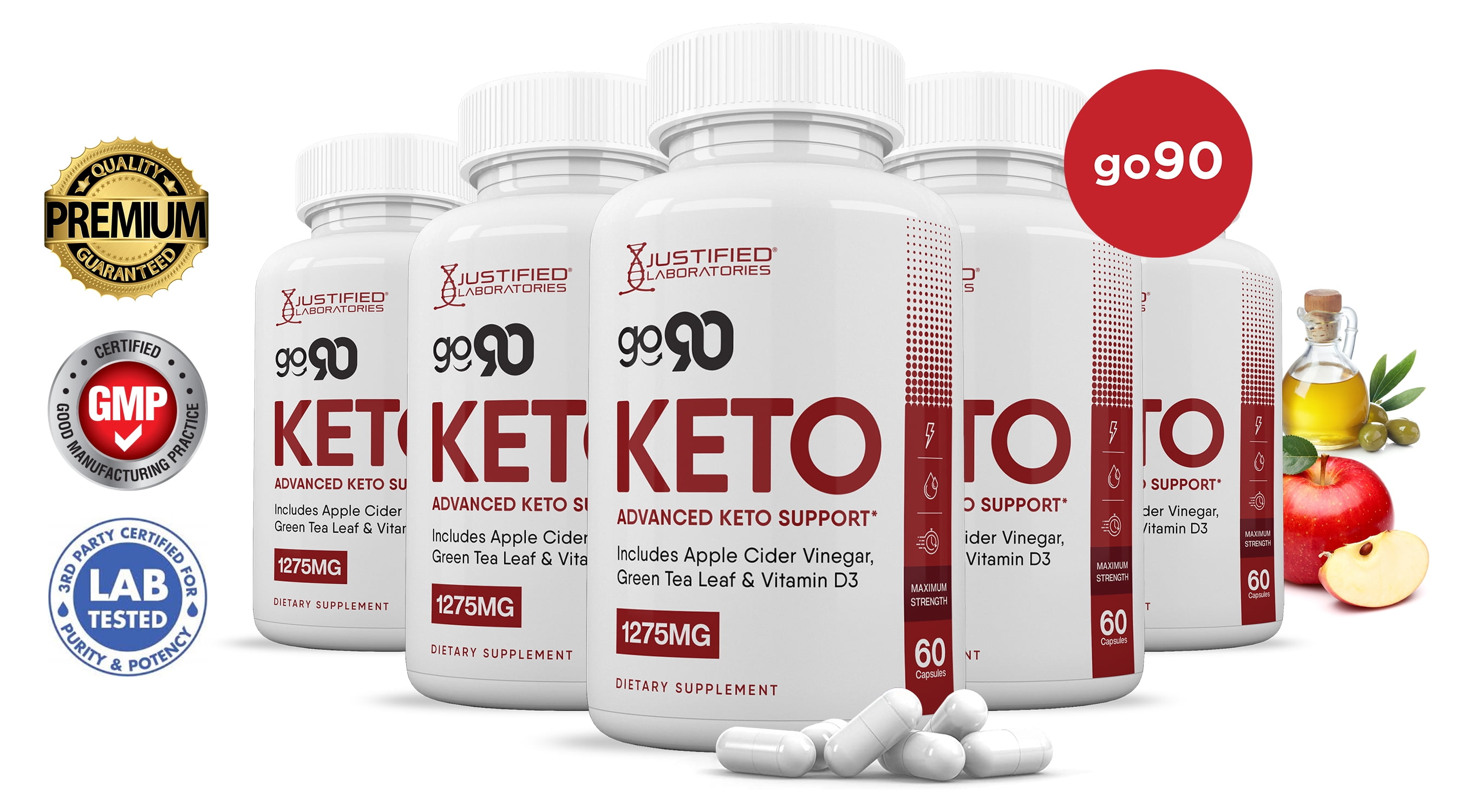 (5 Pack) Go 90Keto ACV Pills 1275mg Dietary Supplement 300 Capsules ...