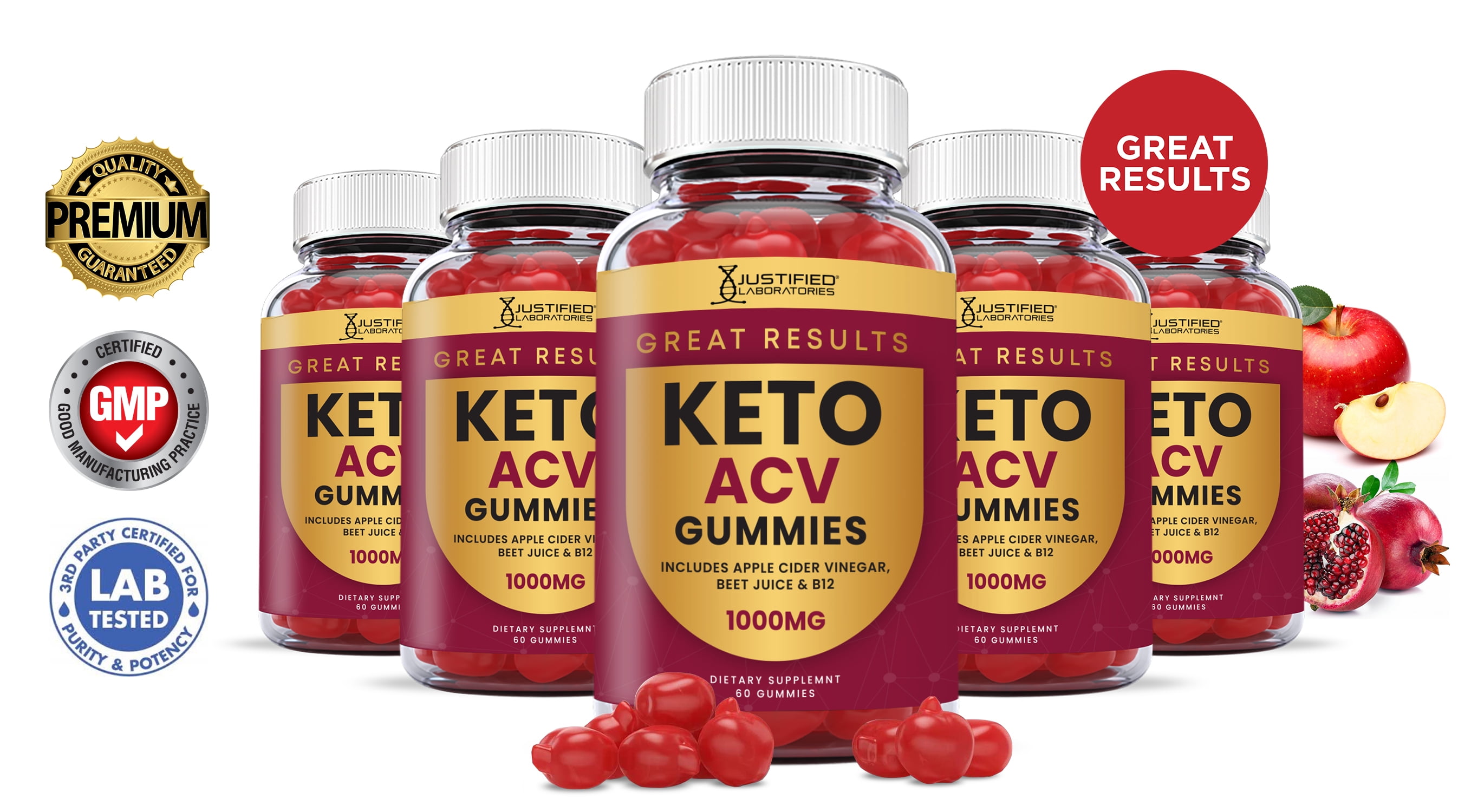(5 Pack) Great Results Keto ACV Gummies 1000MG Dietary Supplement 300 ...