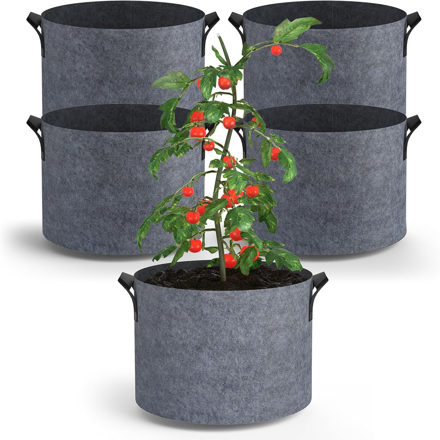 5-Pack Grow Bags 5 Gallon Thickened Plant Grow Bags Multi-Purpose ...
