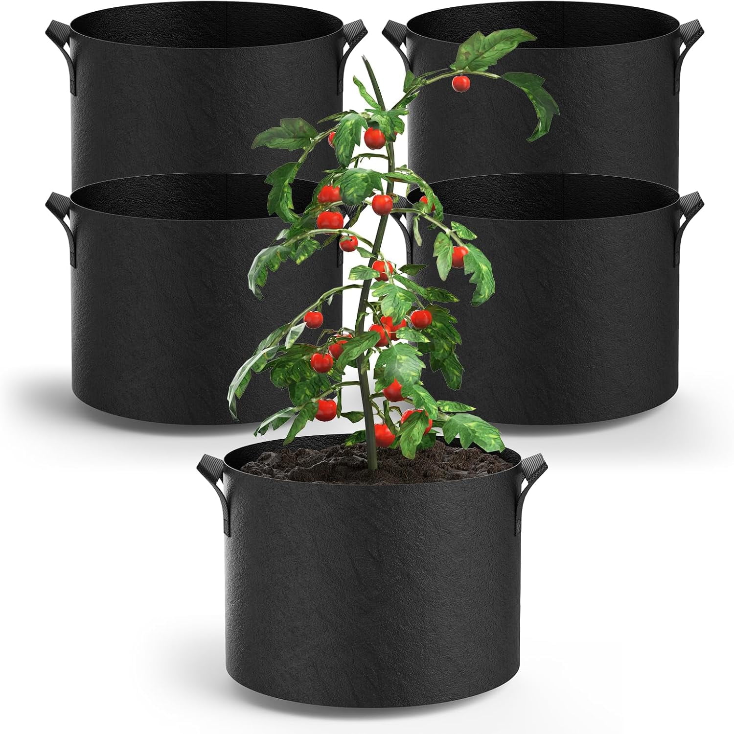 5-Pack Grow Bags 5 Gallon Thickened Plant Grow Bags Multi-Purpose ...
