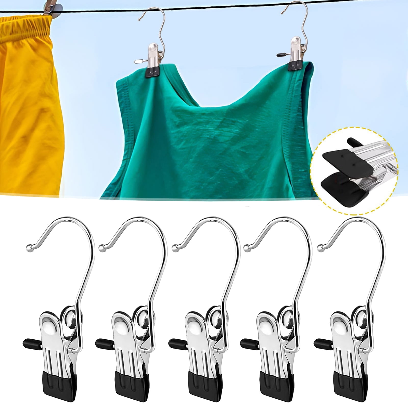 5 Pack Hanger Clips, Multi Function Clip Hooks, Stainless Steel Clothes ...