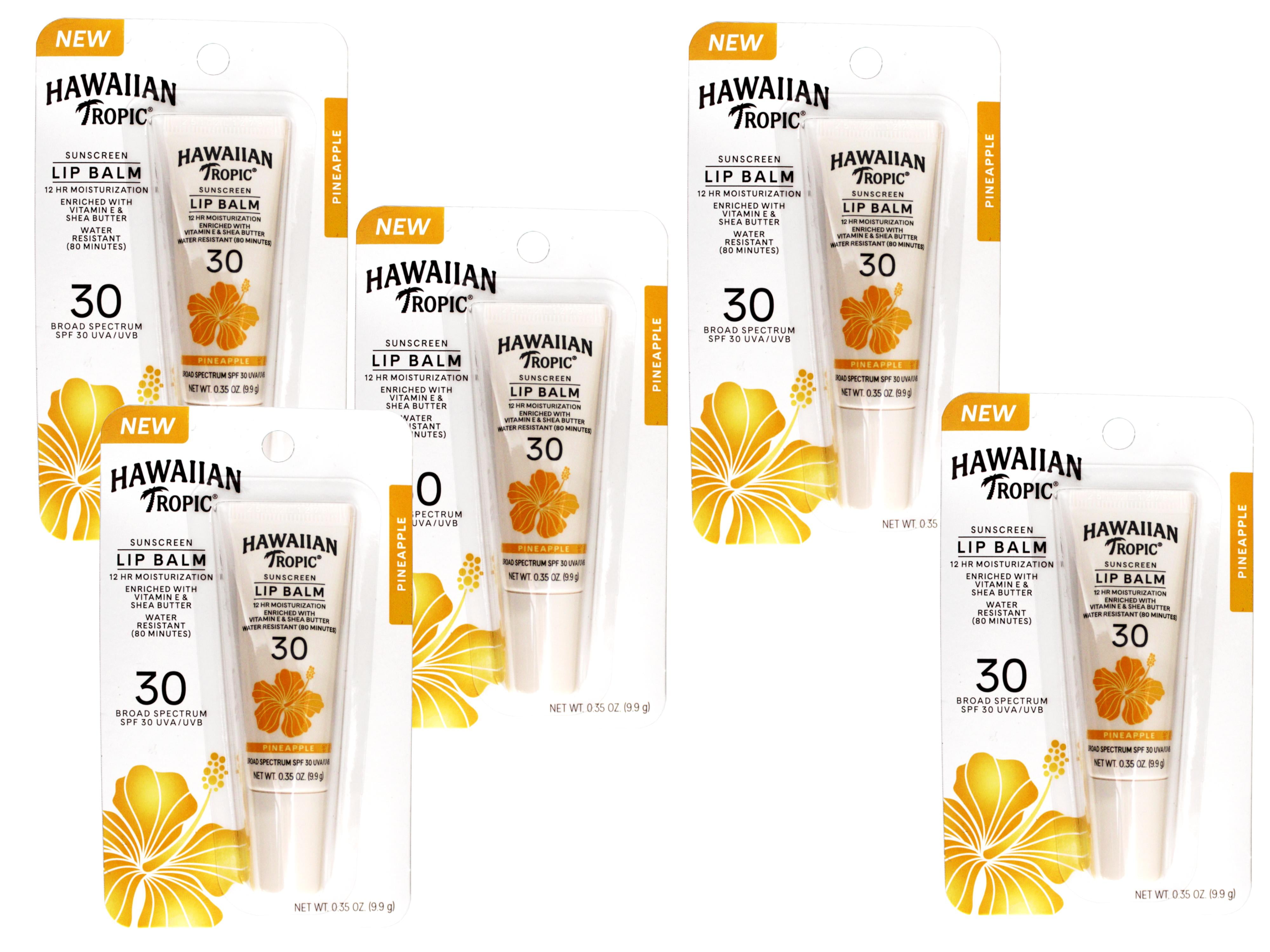 5 Pack - Hawaiian Tropic Sunscreen Lip balm SPF 30, Pineapple, 12Hr Moisturization with Vitamin ...
