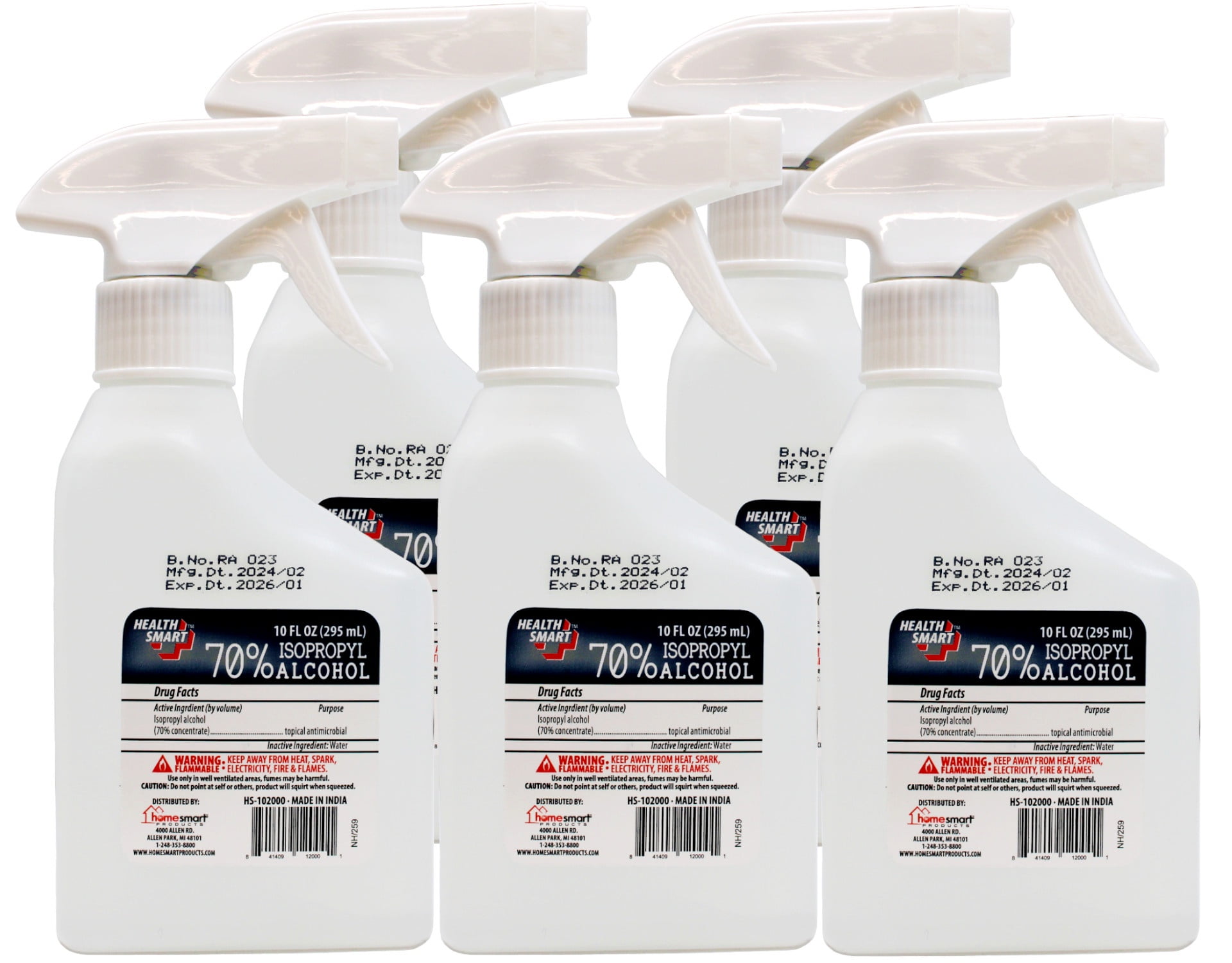 5 Pack - Health Smart 70% Isopropyl Alchohol Multipurpose Spray 10 ...