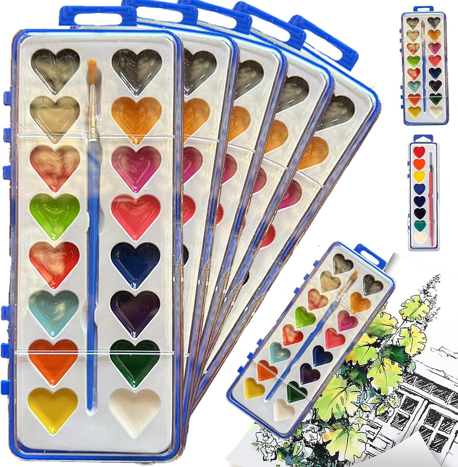 5 Pack Heart Watercolor Paint Set, Heart Shaped Watercolor Paint Set ...