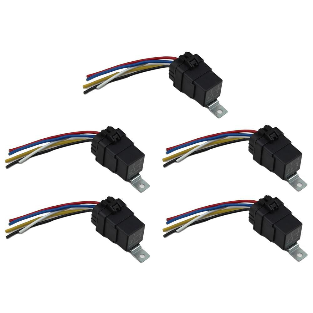 5 Pack - Heavy Duty 12 Volt 5 Pin Waterproof Relay with Wiring Harness ...
