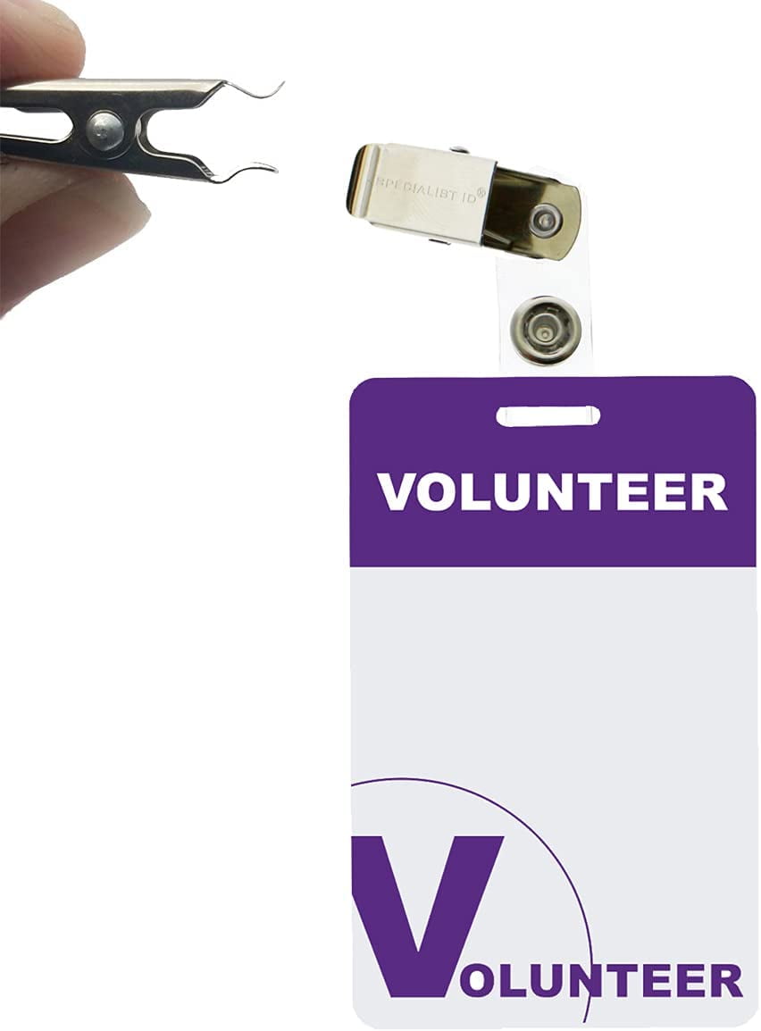 5 Pack - Heavy Duty Plastic Volunteer Badges with Clothing Friendly ...