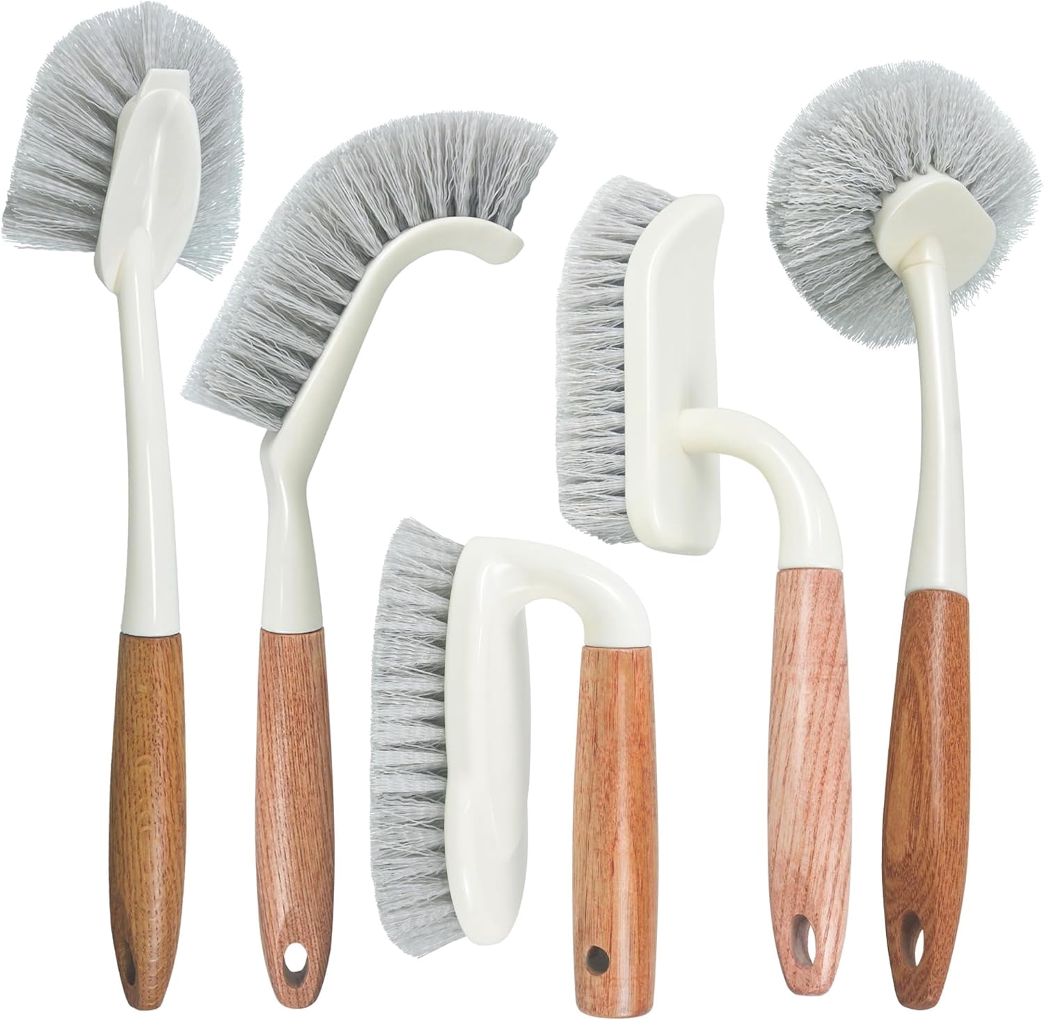 5-Pack Heavy Duty Scrub Brushes Set with Wooden Handles, Multi-Surface ...