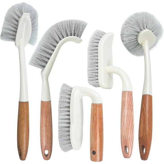 5-Pack Heavy Duty Scrub Brushes Set with Wooden Handles, Multi-Surface ...