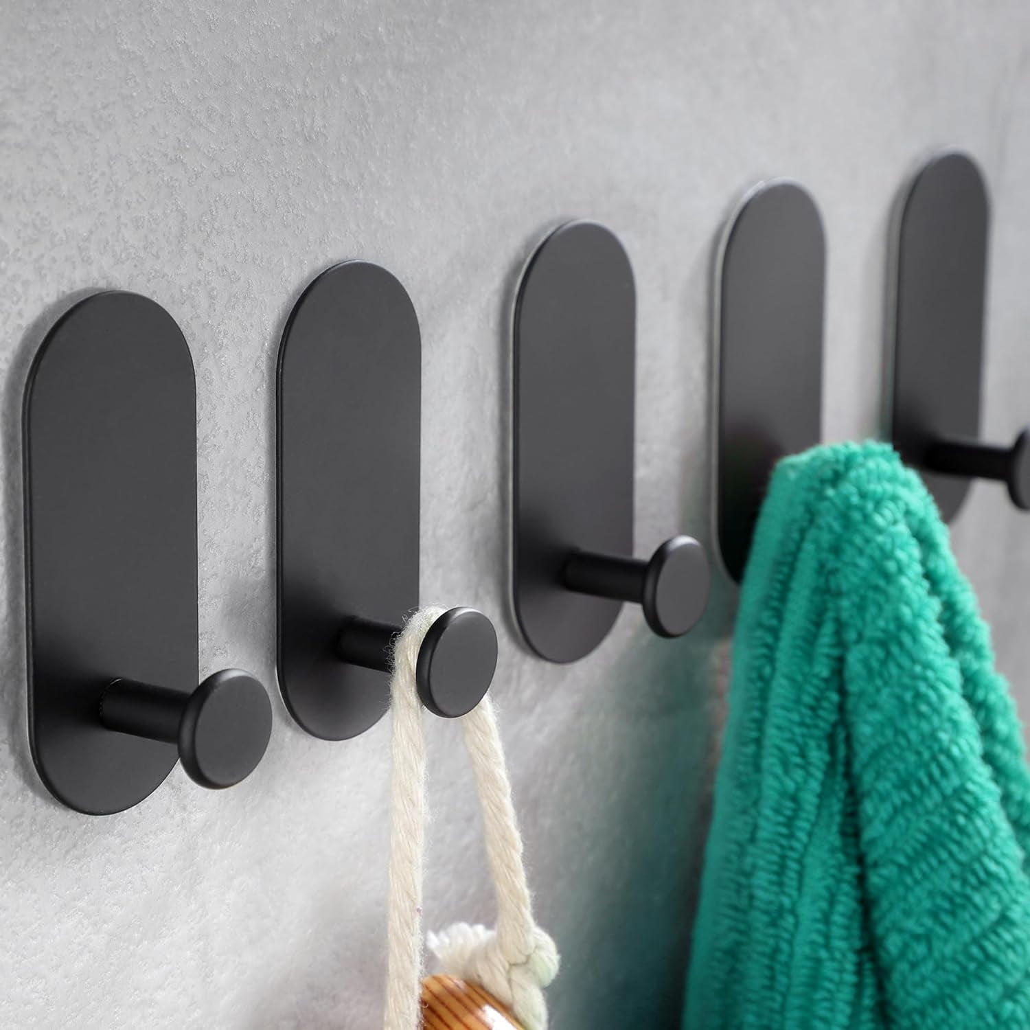 TWCX Heavy Duty Sticky Hooks, Matte Black, Waterproof Adhesive Coat and Towel Hooks for Bathroom ...