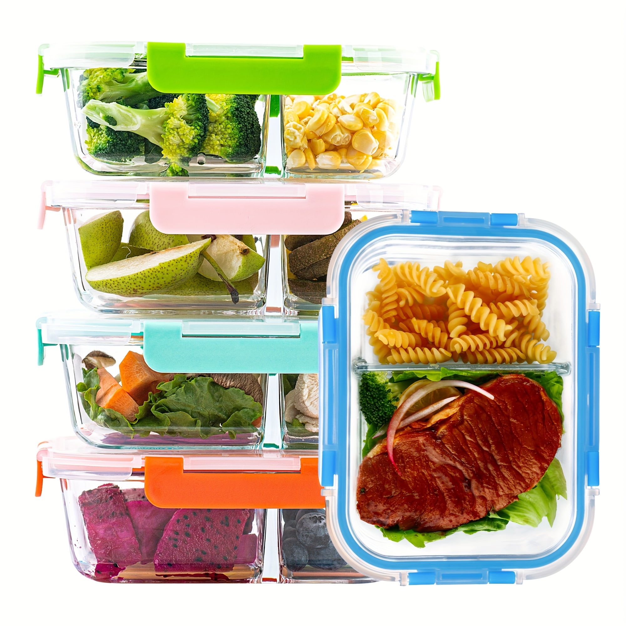 5 Pack High Borosilicate Glass Food Storage Containers Set, 2/3 Divided ...