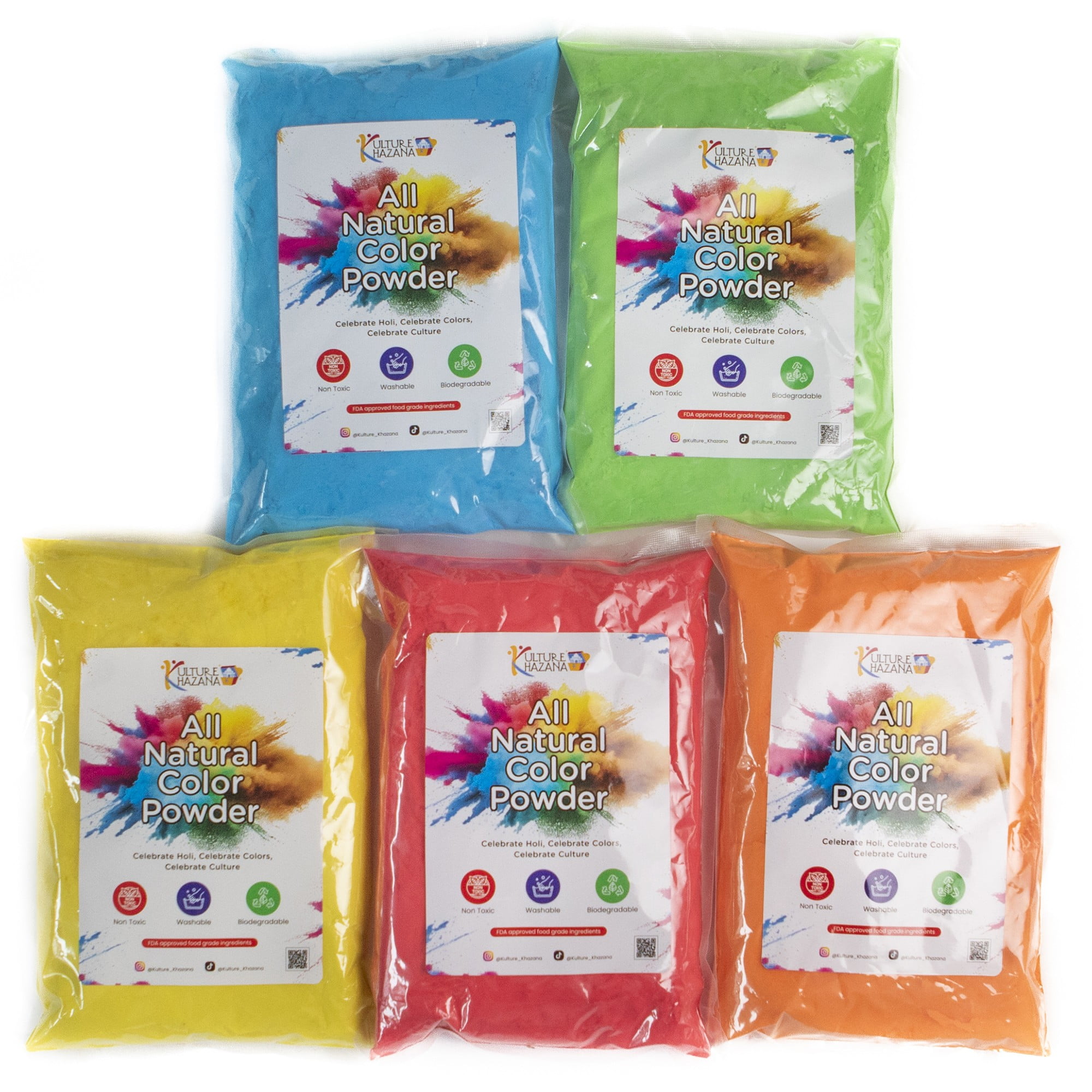 5 Pack Holi Color Powder 1 lb Bags - Walmart.com