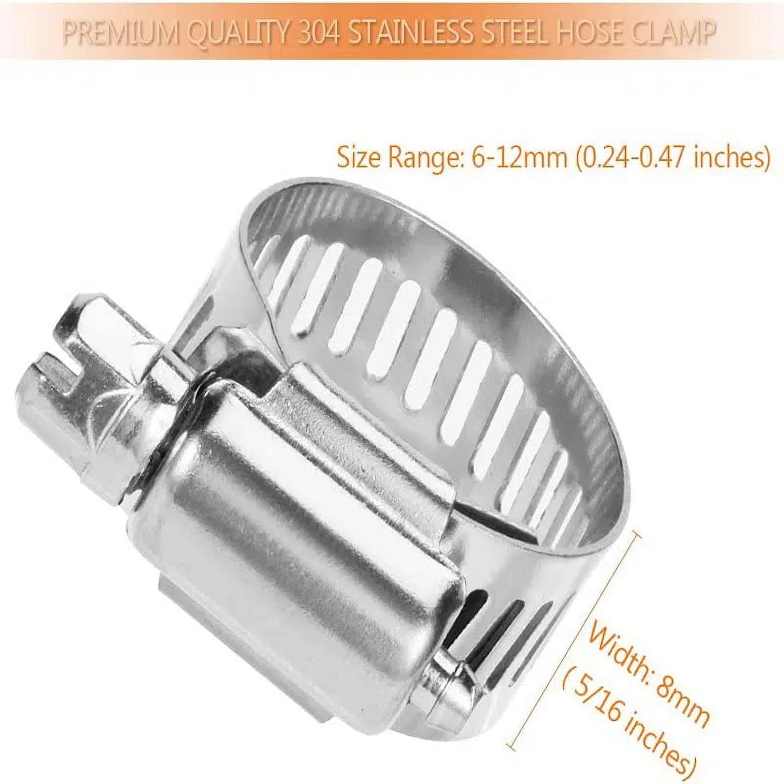5 Pack Hose Clamp, Stainless Steel Adjustable 6mm-12mm Range Worm Drive ...