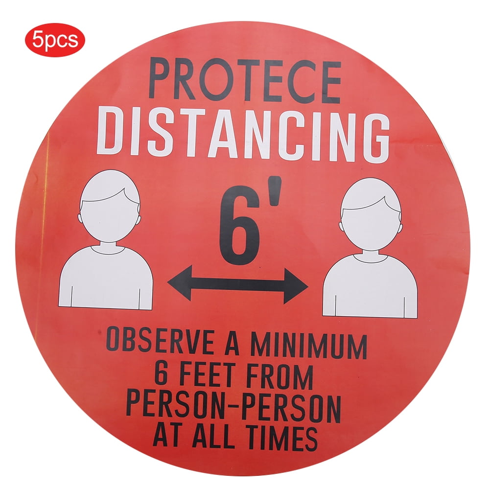5-Pack, Hospital Grade, Round Safety Signs for 6ft Distance Awareness ...