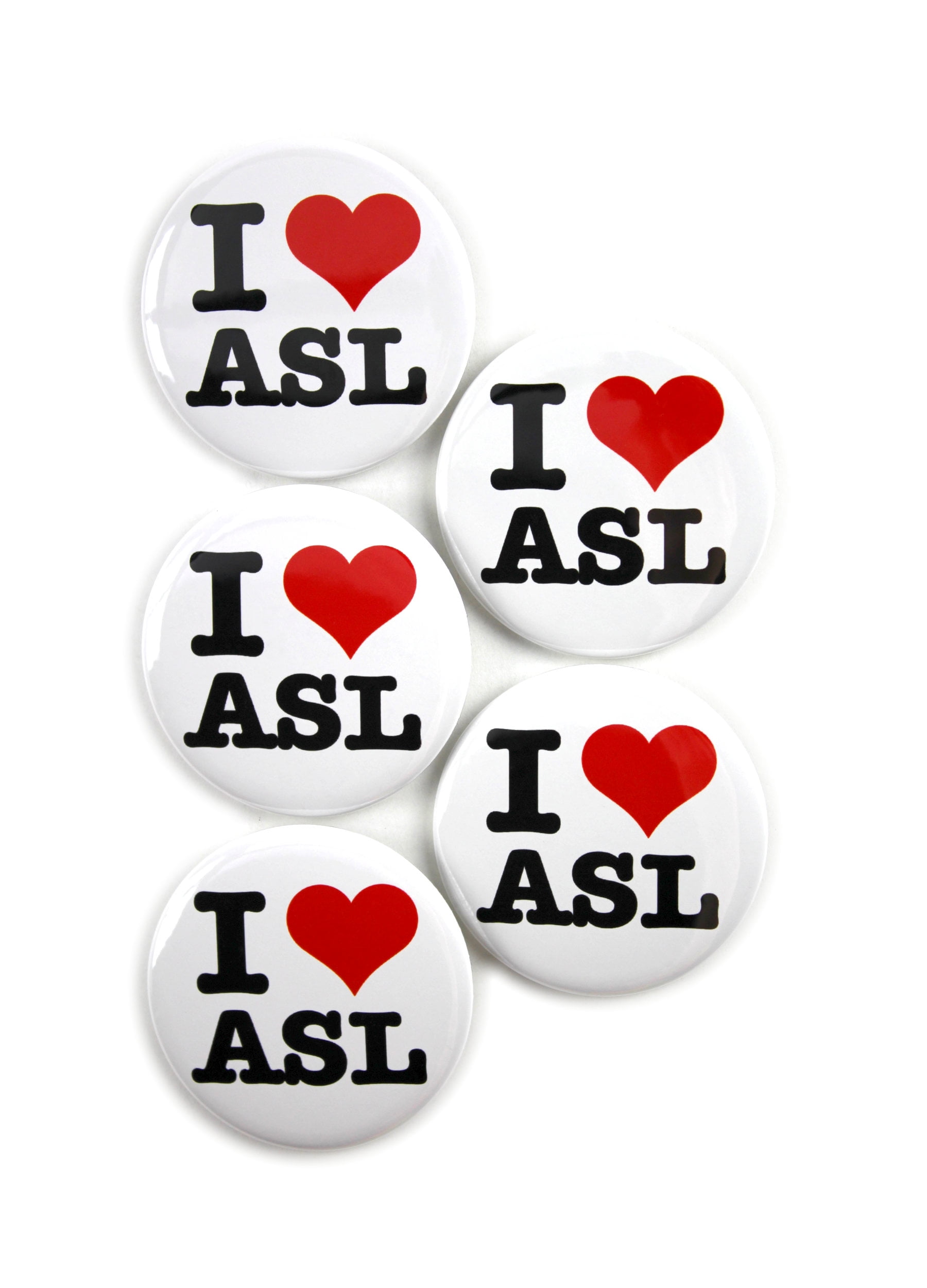 5 Pack - I Love 'Heart' ASL - Deaf Pride American Sign Language Pinback ...