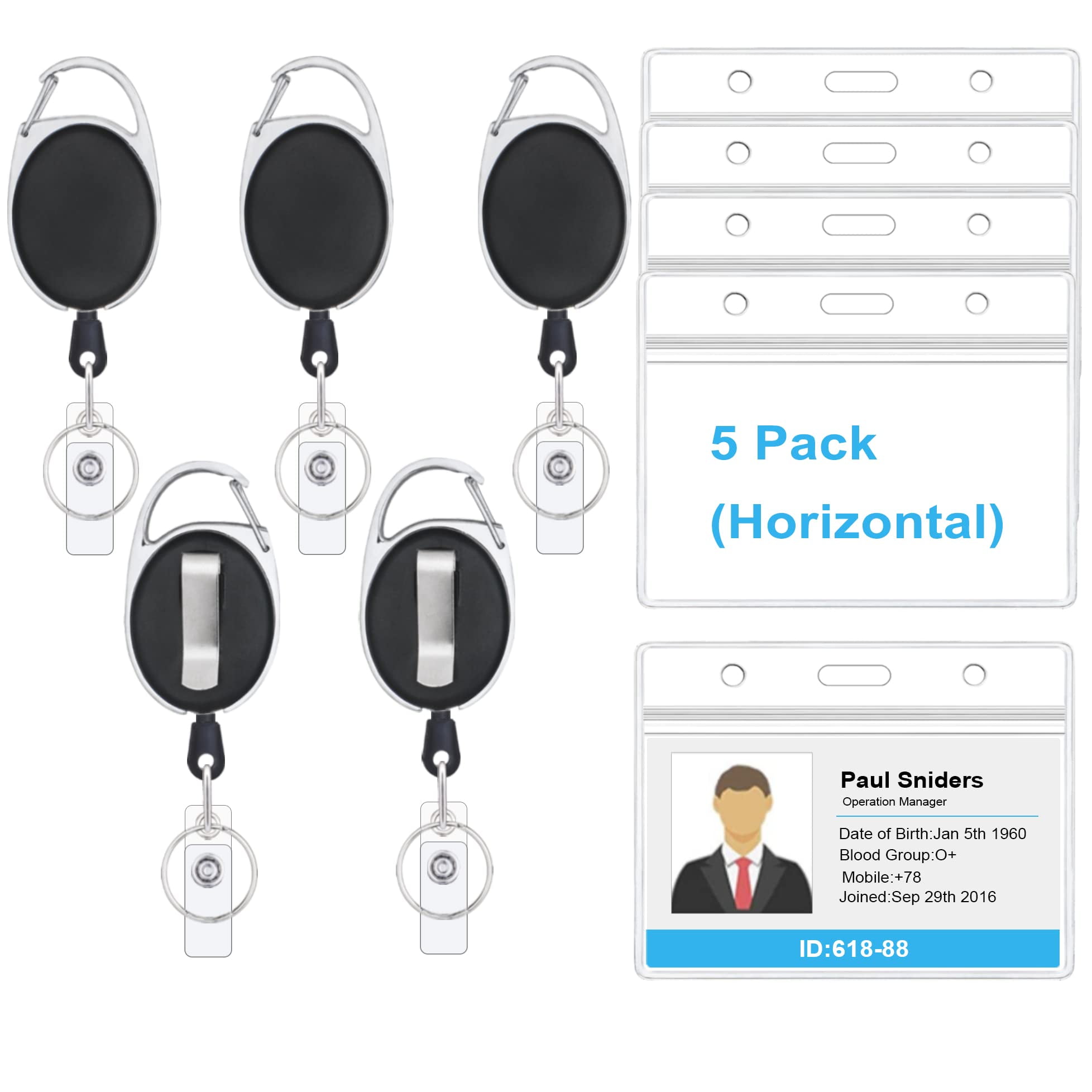 5 Pack ID Badge Holder with Clip â€“ Badge Reels Retractable Heavy Duty ...