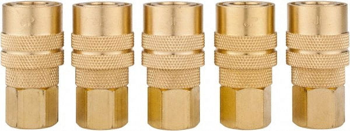 5 Pack Industrial Brass Pneumatic Couplers, 1/4″ Body, 1/4" Female NPT ...