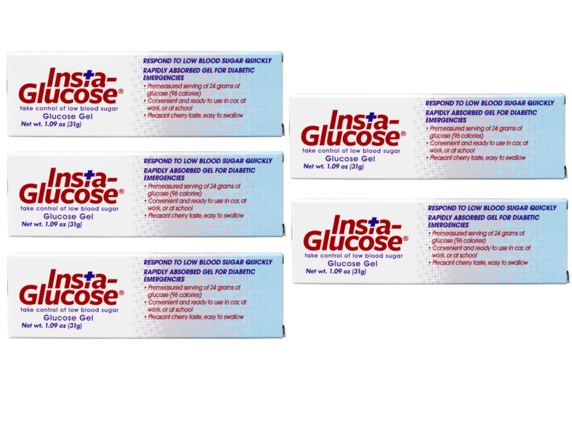 5 Pack - Insta-Glucose Gel, Respond to Low Blood Sugar Quickly Rapidly ...