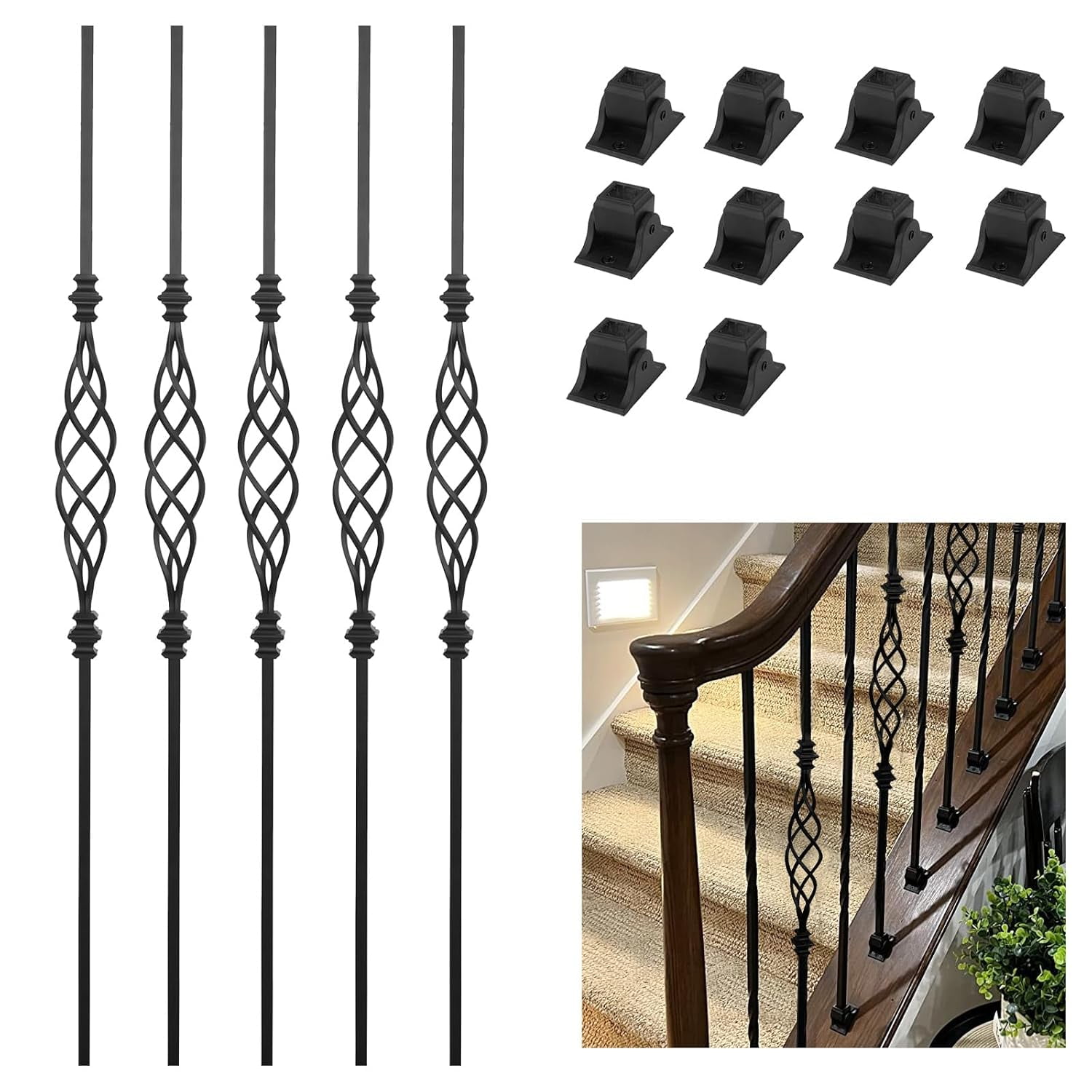 5-Pack Iron Stair Balusters for Staircase Interior, Hollow Big Basket ...