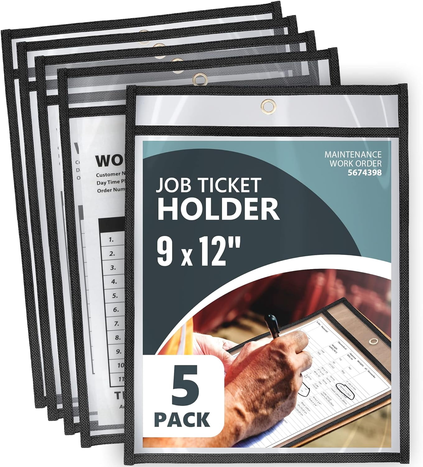 5 Pack Job Ticket Holders 9x12 - Work Order Plastic Sleeves for ...