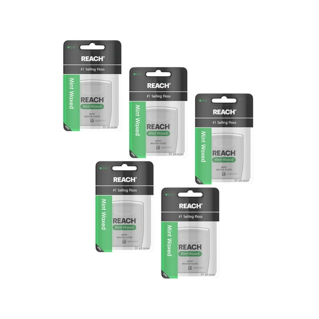5 Pack Johnson & Johnson REACH Dental Floss, Mint Waxed, 55 Yards Each ...