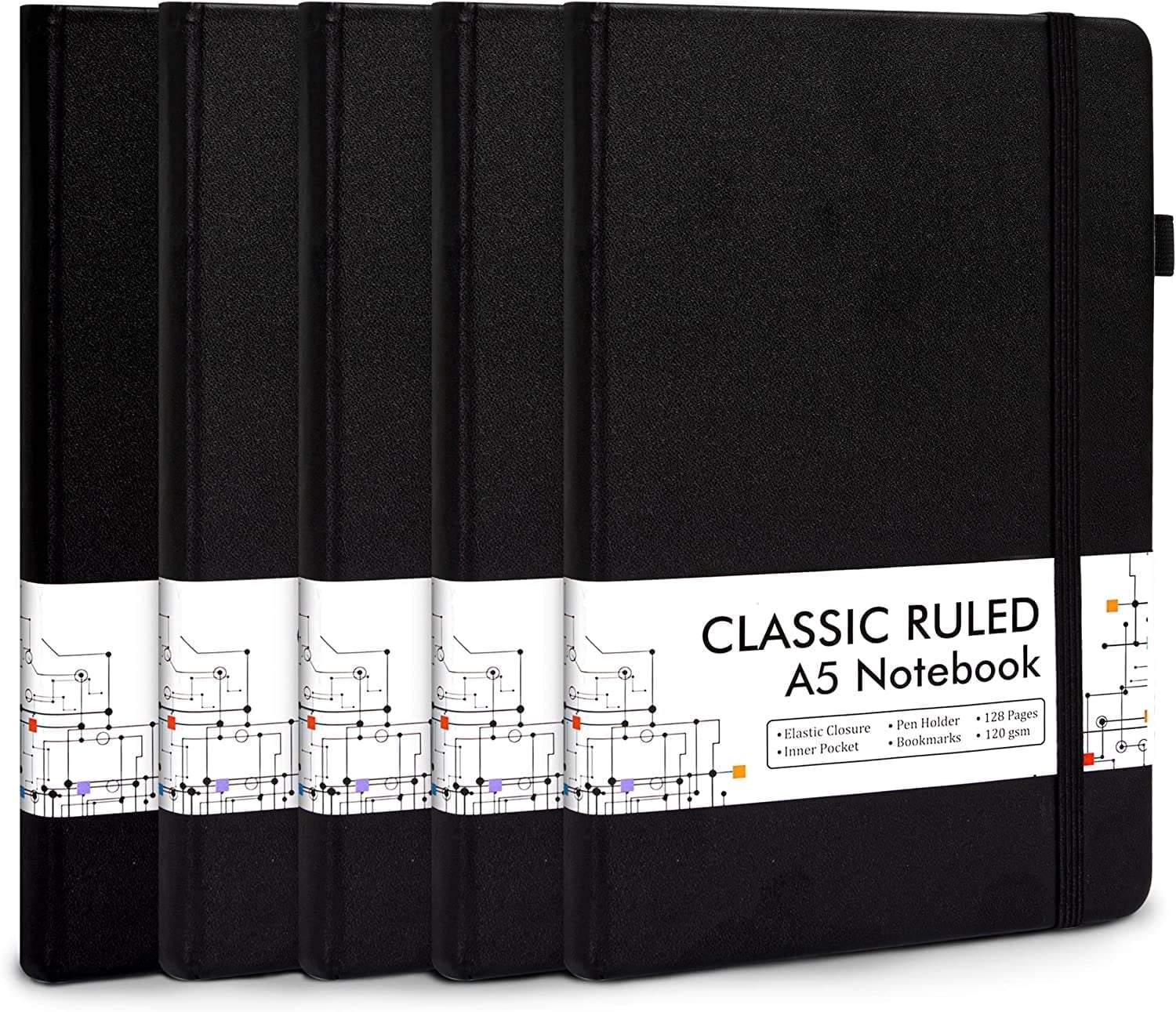 5 Pack Journal Notebook Bulk, Feela Hardcover Business Notebooks ...