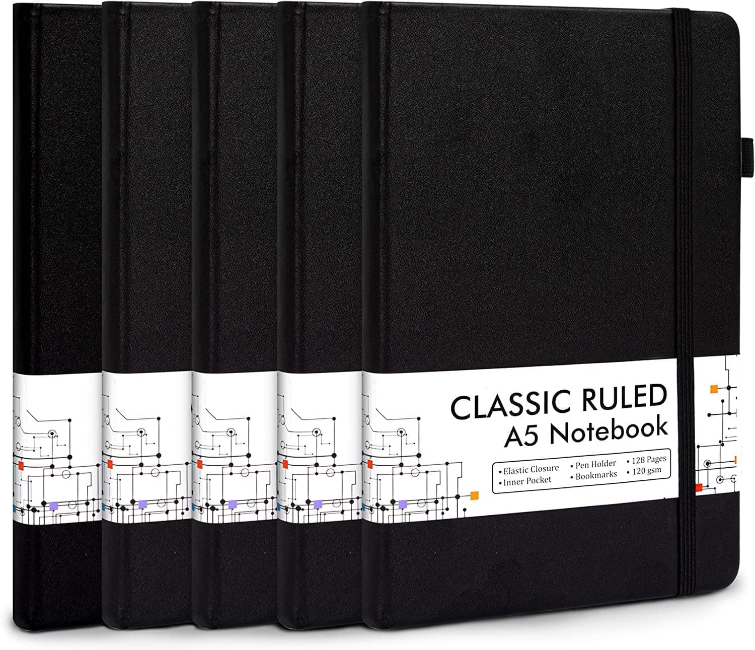 5 Pack Journal Notebook Bulk, Feela Hardcover Business Notebooks ...