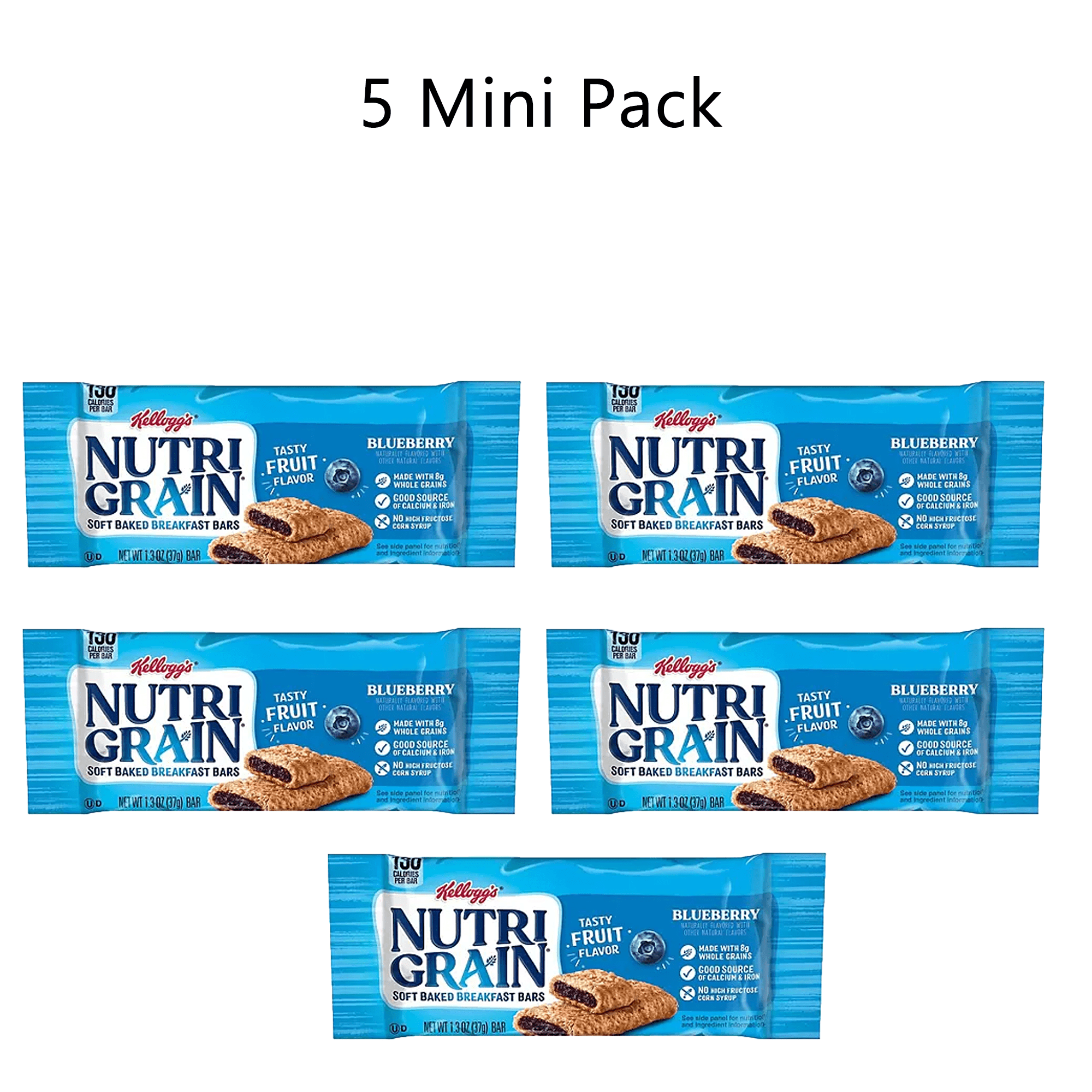 5 Pack Kellogg's Kids Nutri-Grain Blueberry Flavors Snacks Bars Made ...