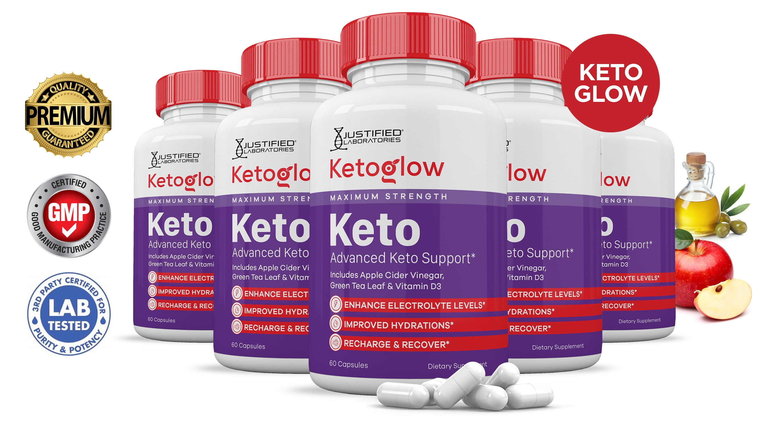 (5 Pack) Keto Glow ACV Pills 1275mg Alternative to Gummies Dietary ...