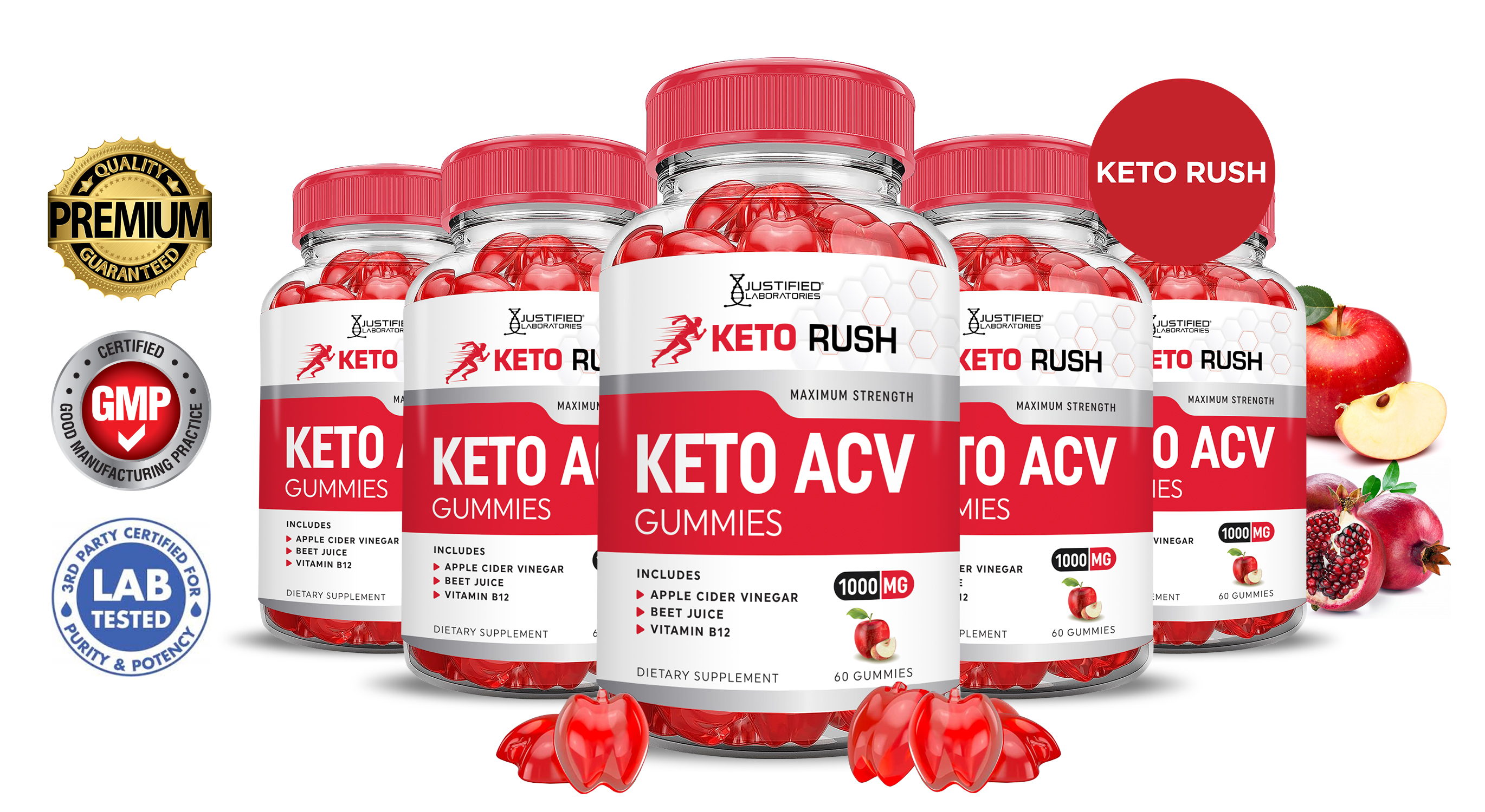 (5 Pack) Keto Rush ACV Gummies 1000MG Dietary Supplement 300 Gummys ...