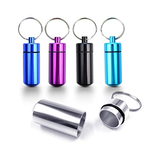 5 Pack Keychain Pill Holder,Waterproof Mini Aluminum Pill Case,Portable ...