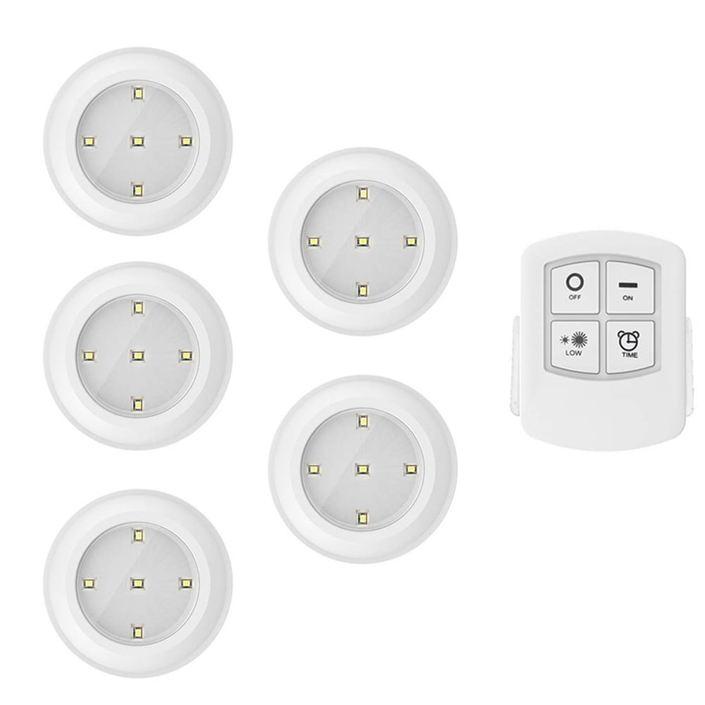 5 Pack LED Under Cabinet night Light Battery Operated Puck Lighting ...