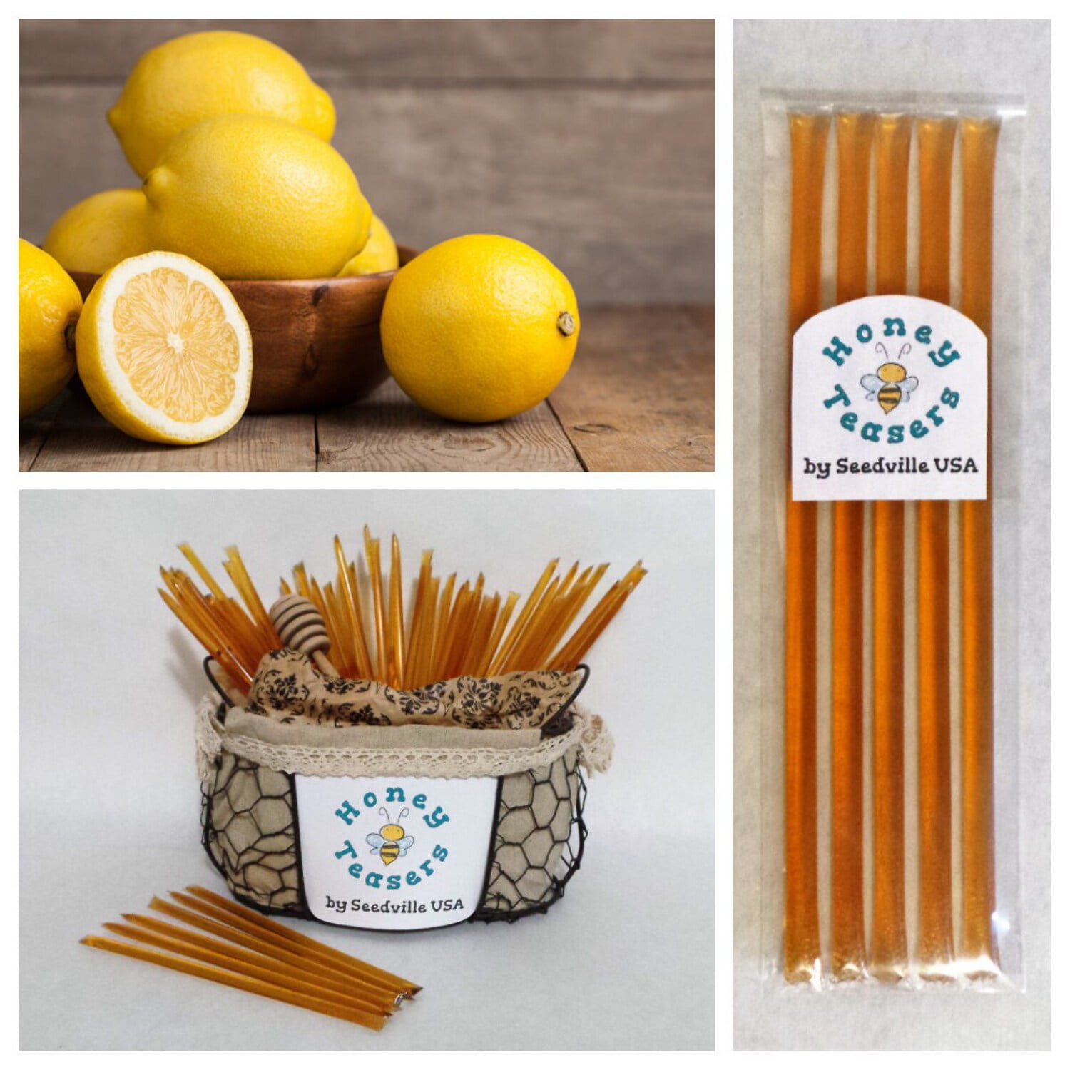 5 Pack LEMON HONEY TEASERS Natural Honey Snack Sticks Honeystix Straws ...