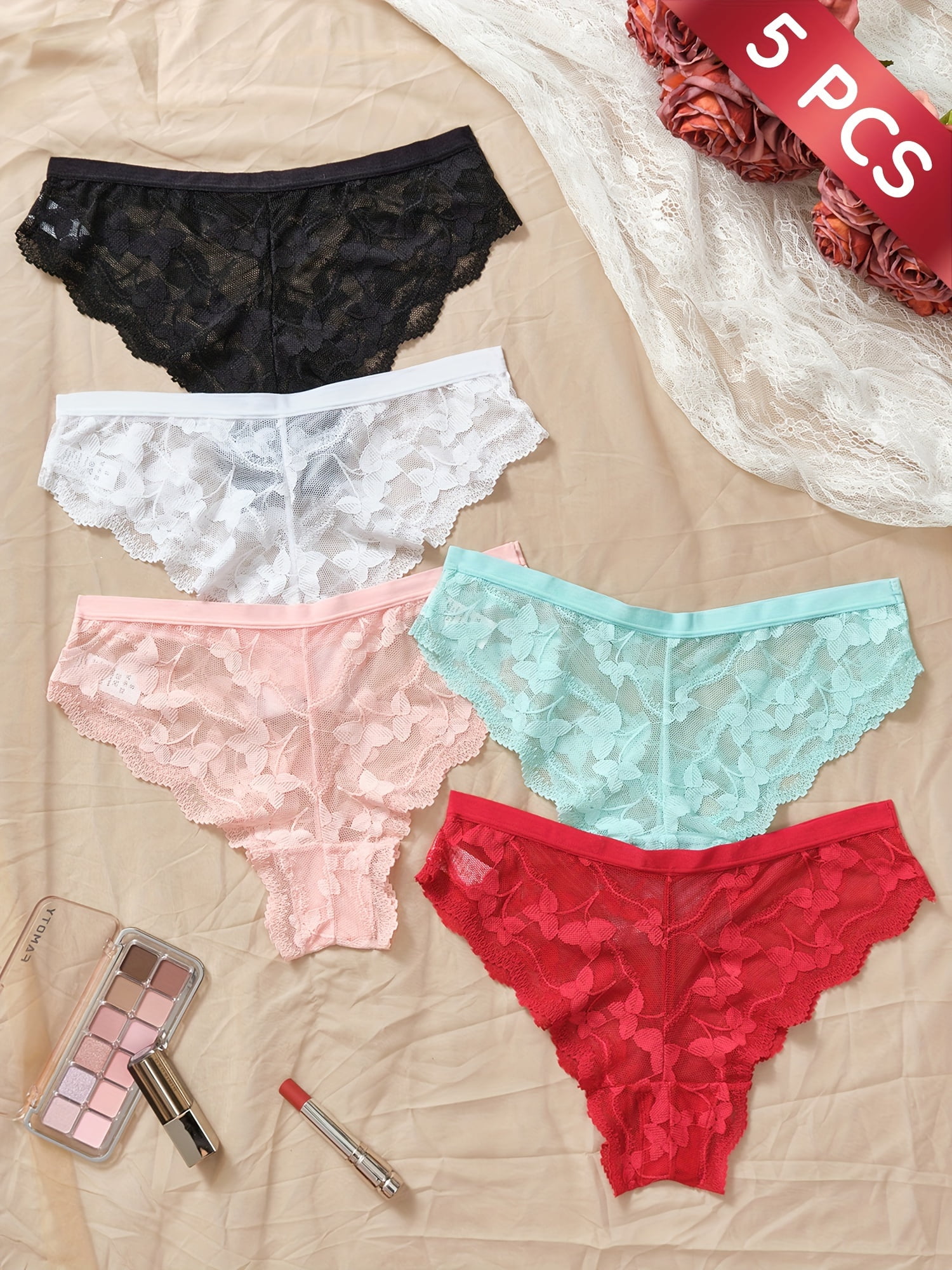 5 Pack Lace Underwear for Women Sexy Cheeky Panties Seamless Breathable ...