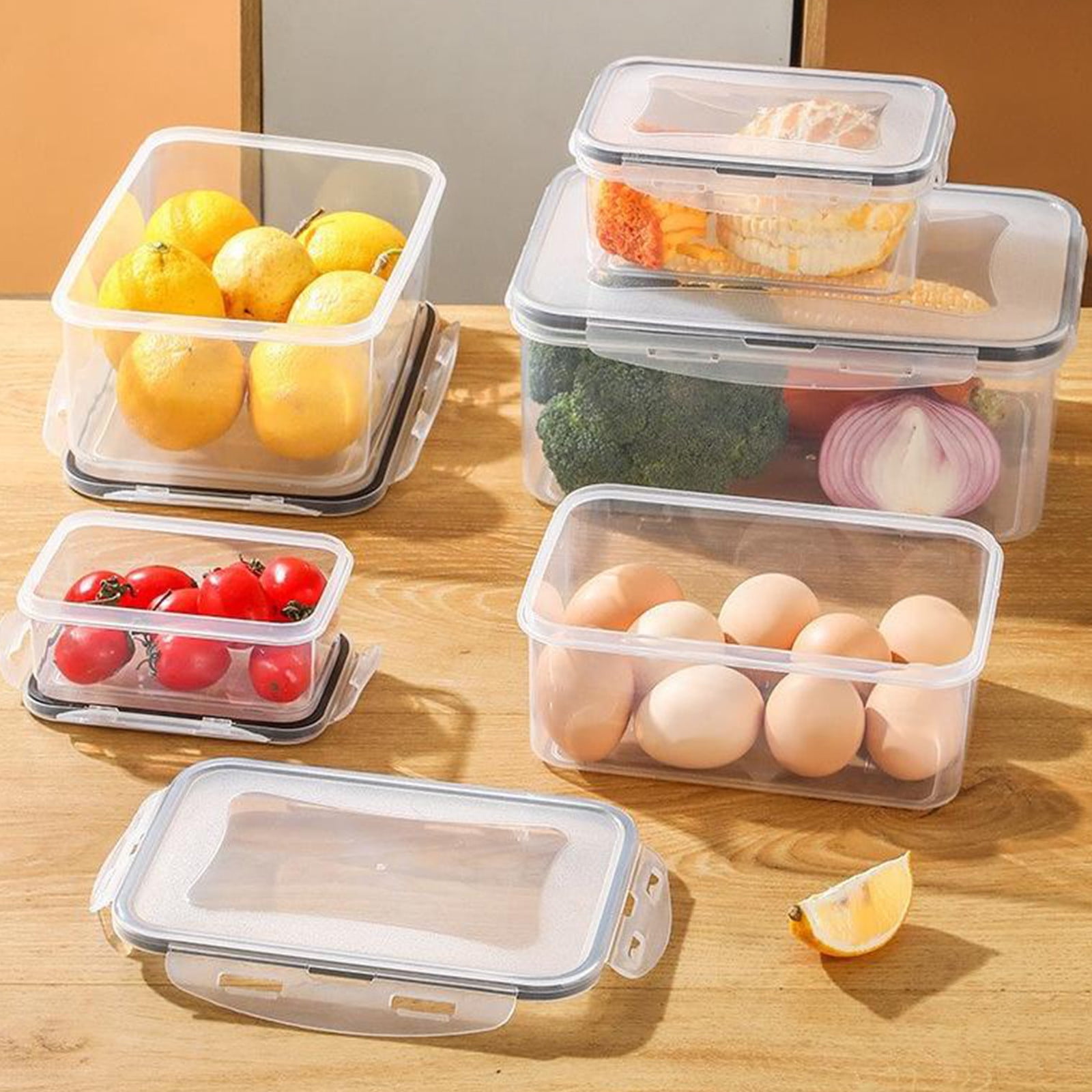 5-Pack Large Capacity Plastic Food Storage Boxes, Airtight Sealed ...